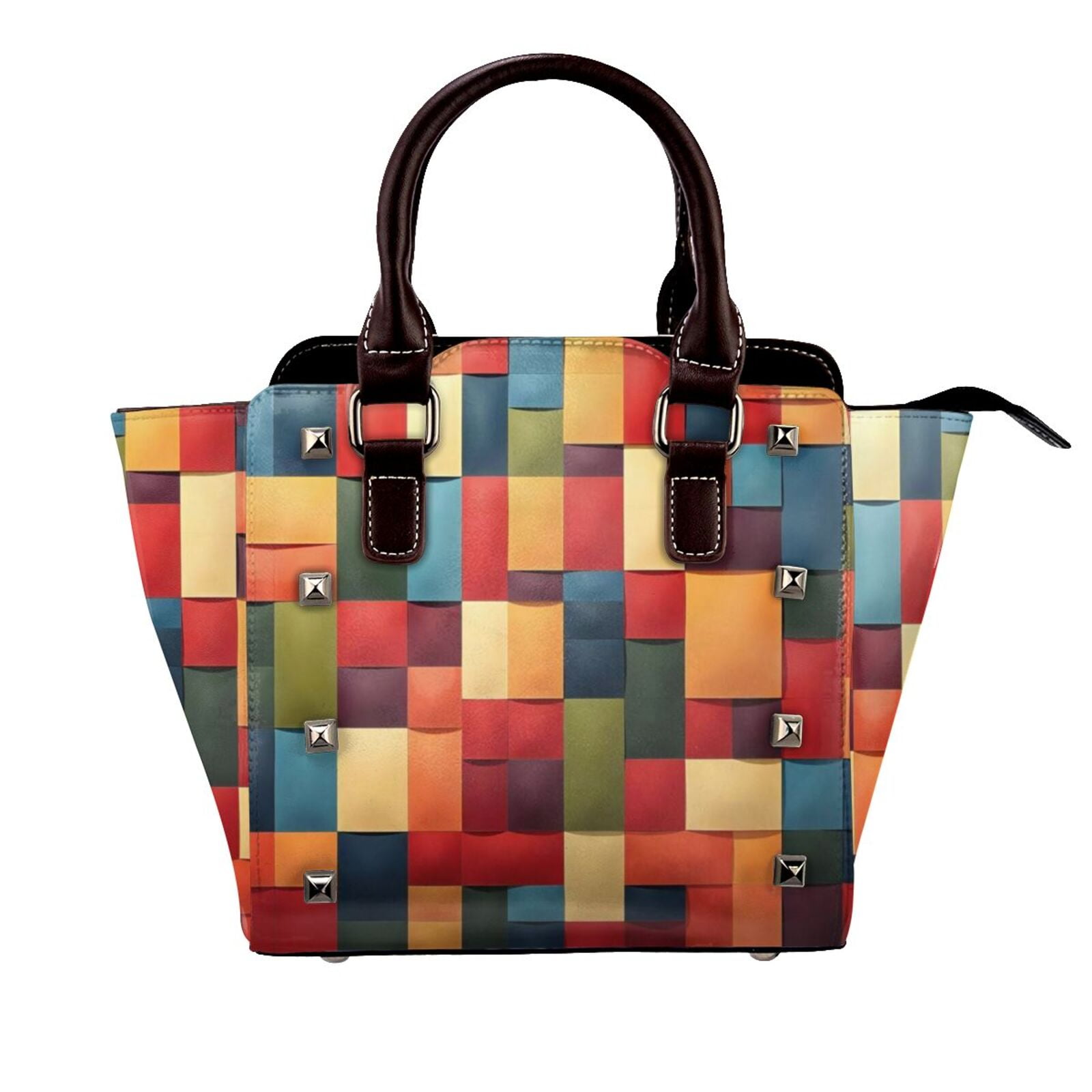 Colorful Squares Rivet Fashion One-Shoulder Women's Handbag Tote Bag ...