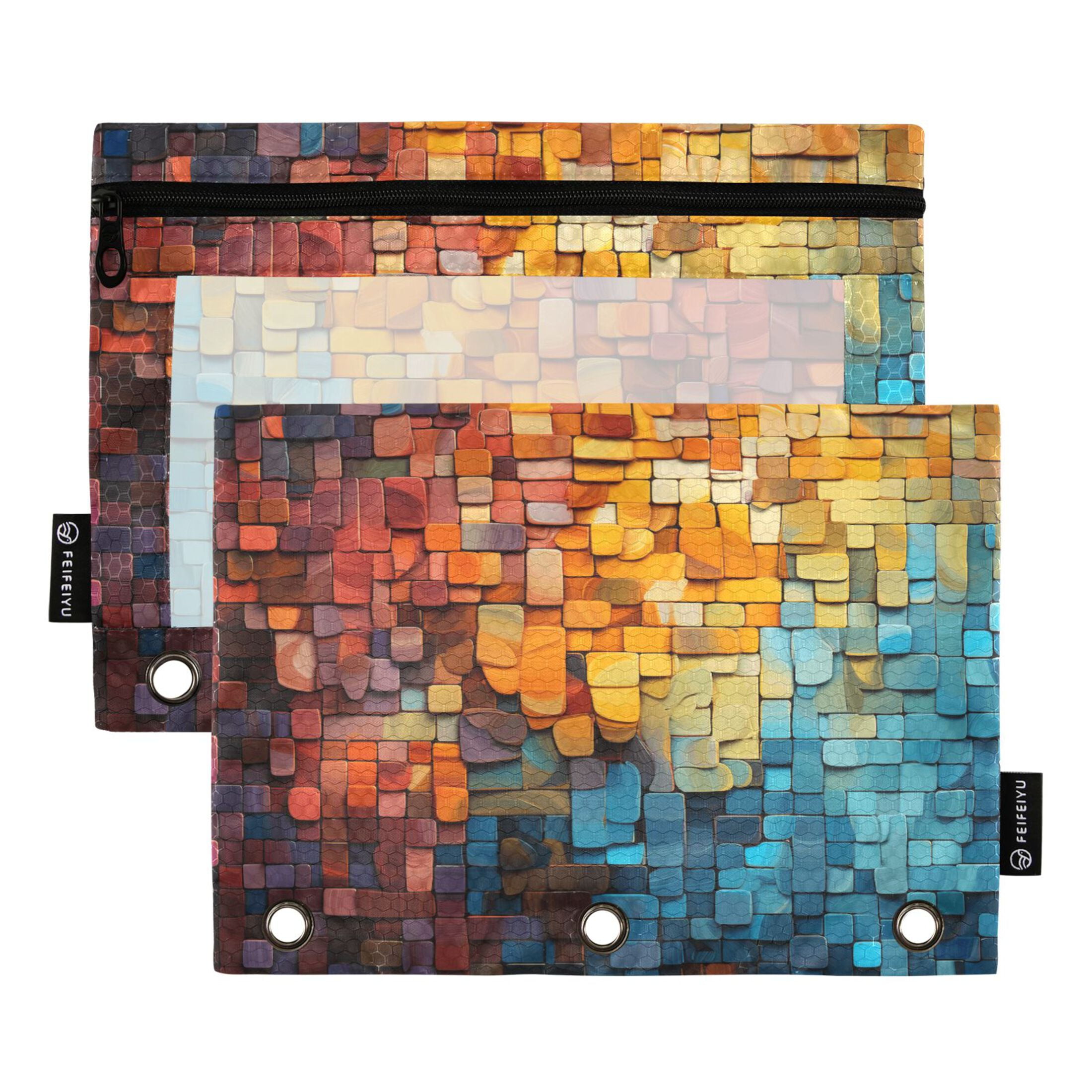 Colorful Squares and Cubes 2 Pack Pencil Pouch for 3 Ring Binder Smooth ...