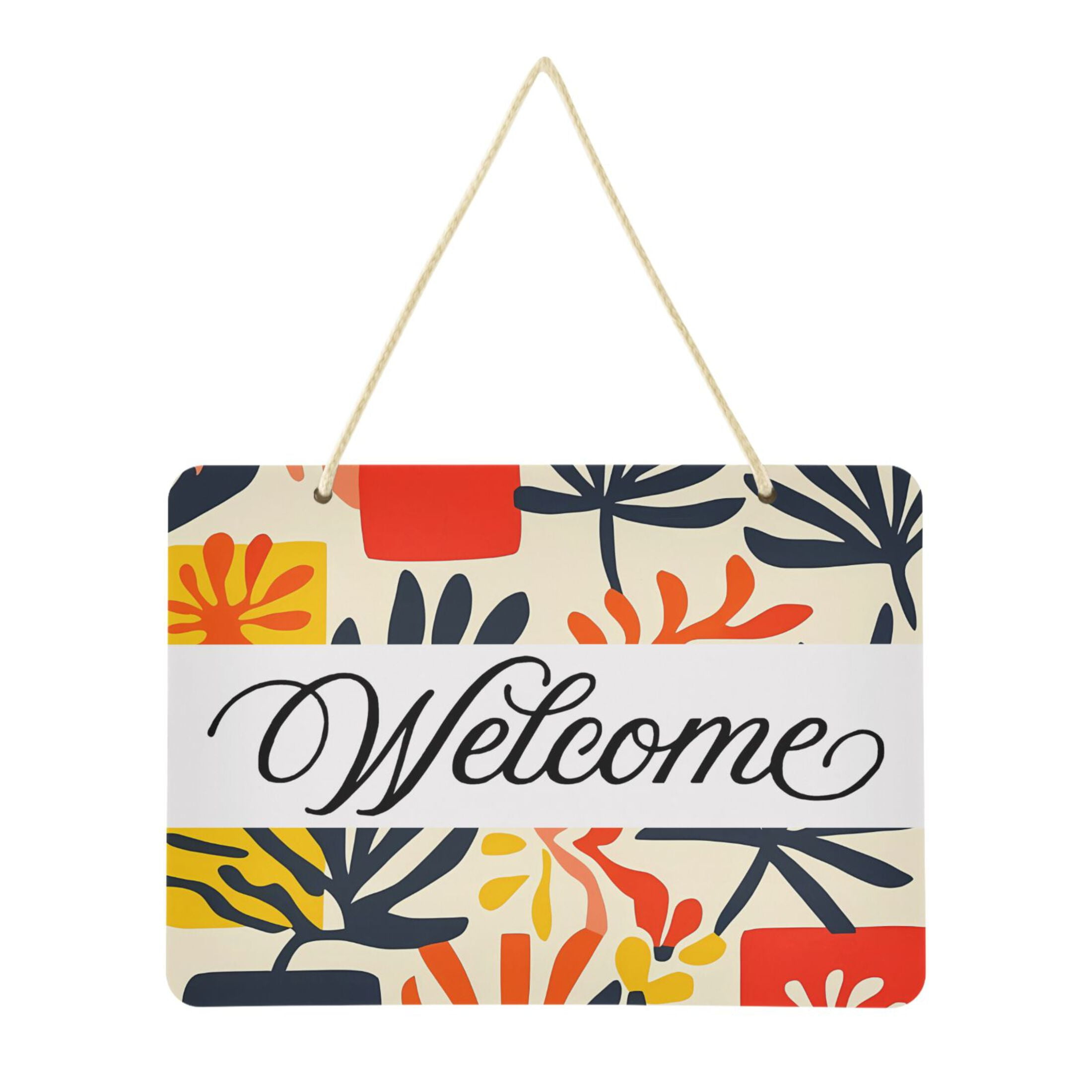 Colorful Squares and Leaves Welcome Sign Front Door PVC 14x10 inch ...