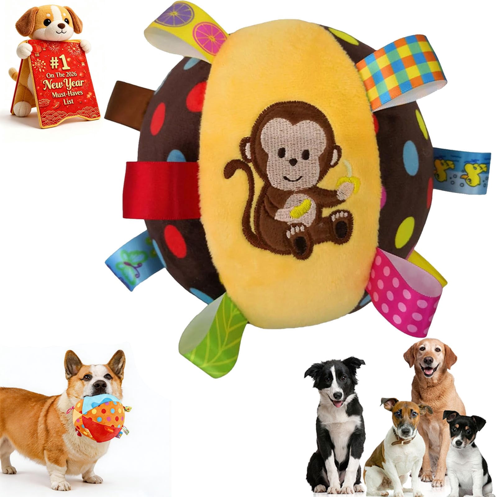 Colorful Squeaky Hanging Dog Training Toy, Soft Interactive Plush Chew ...