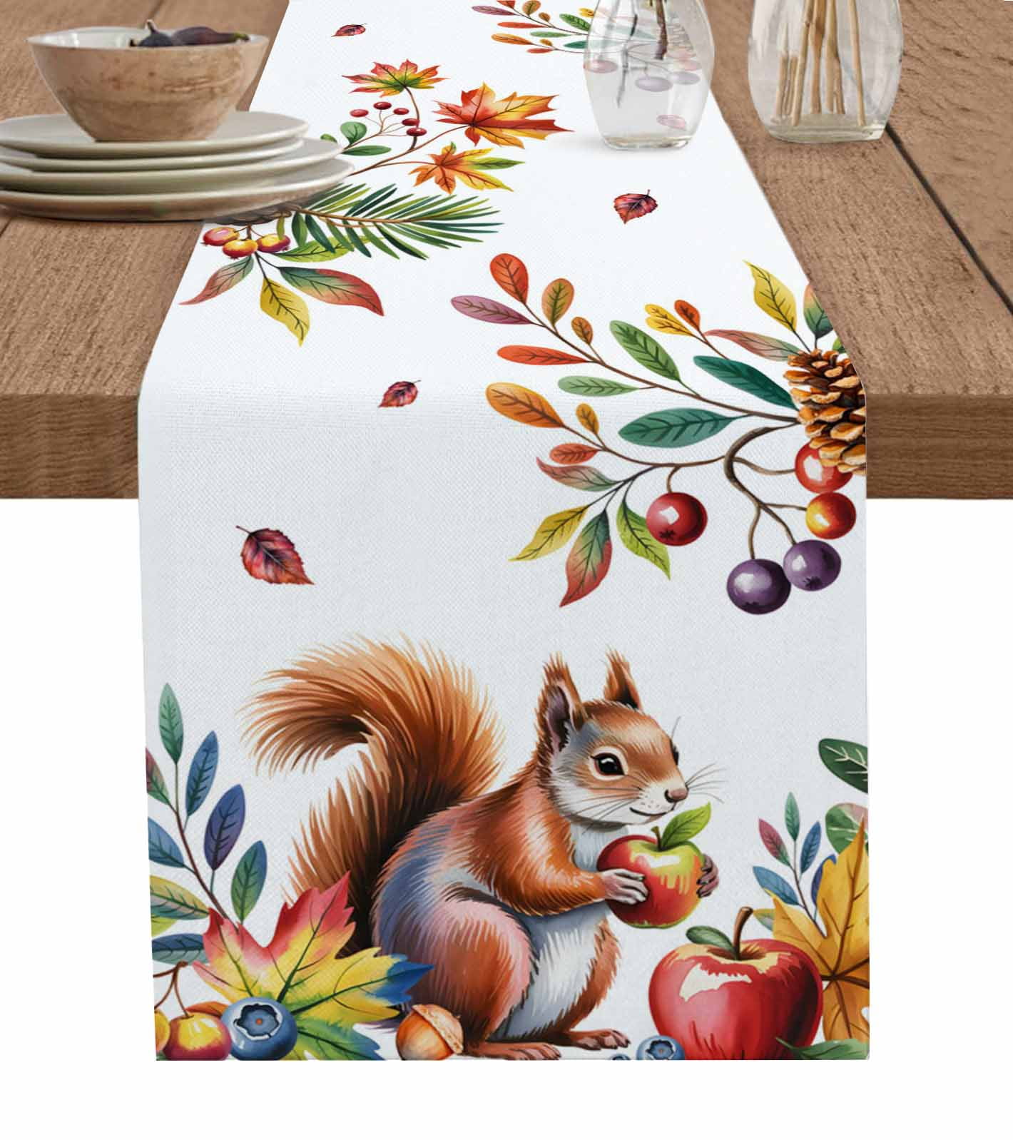 Colorful Squirrel Burlap Cotton Table Runner 16x72 Inches Long ...