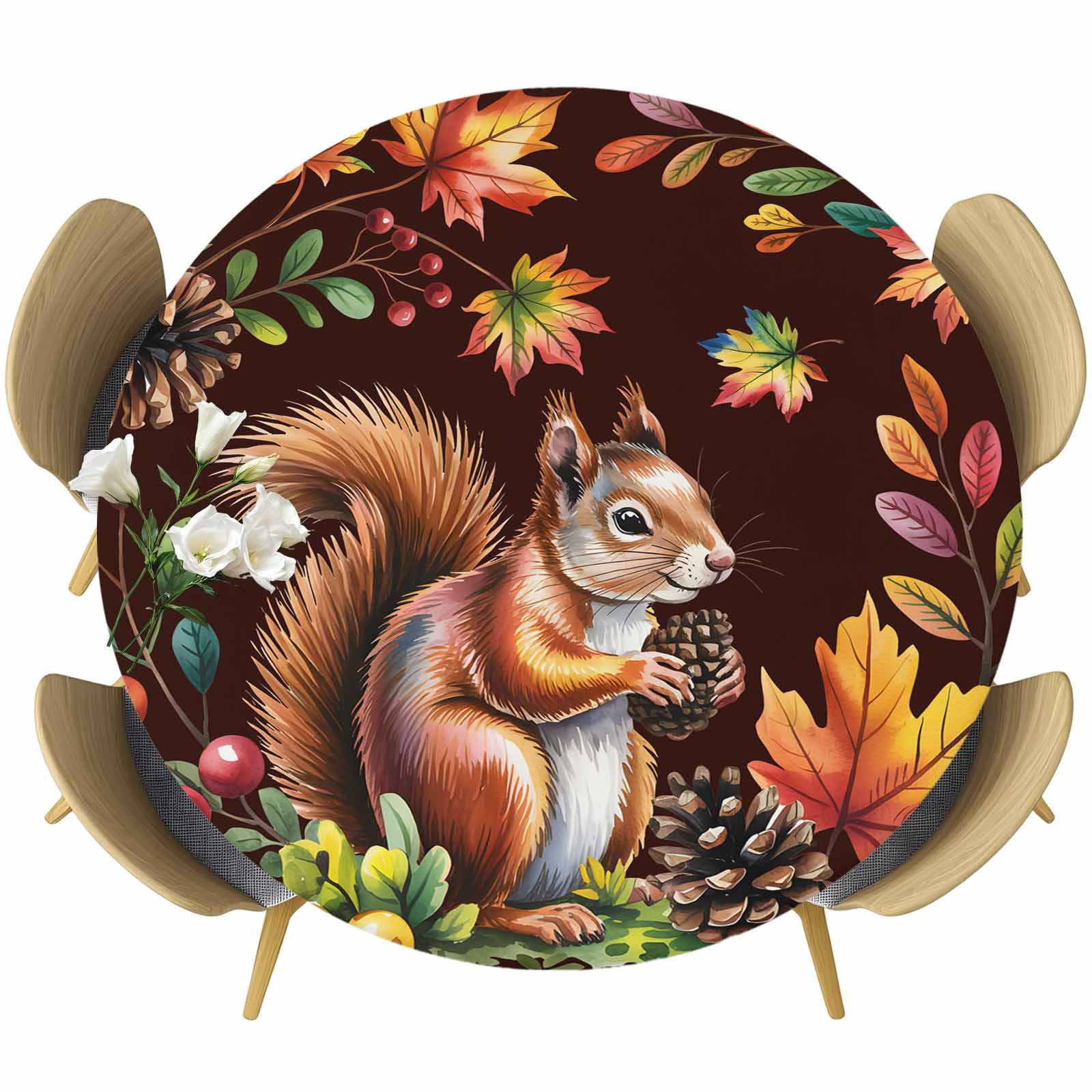 Colorful Squirrel Round Tablecloth, Fitted Table Cover with Elastic for ...