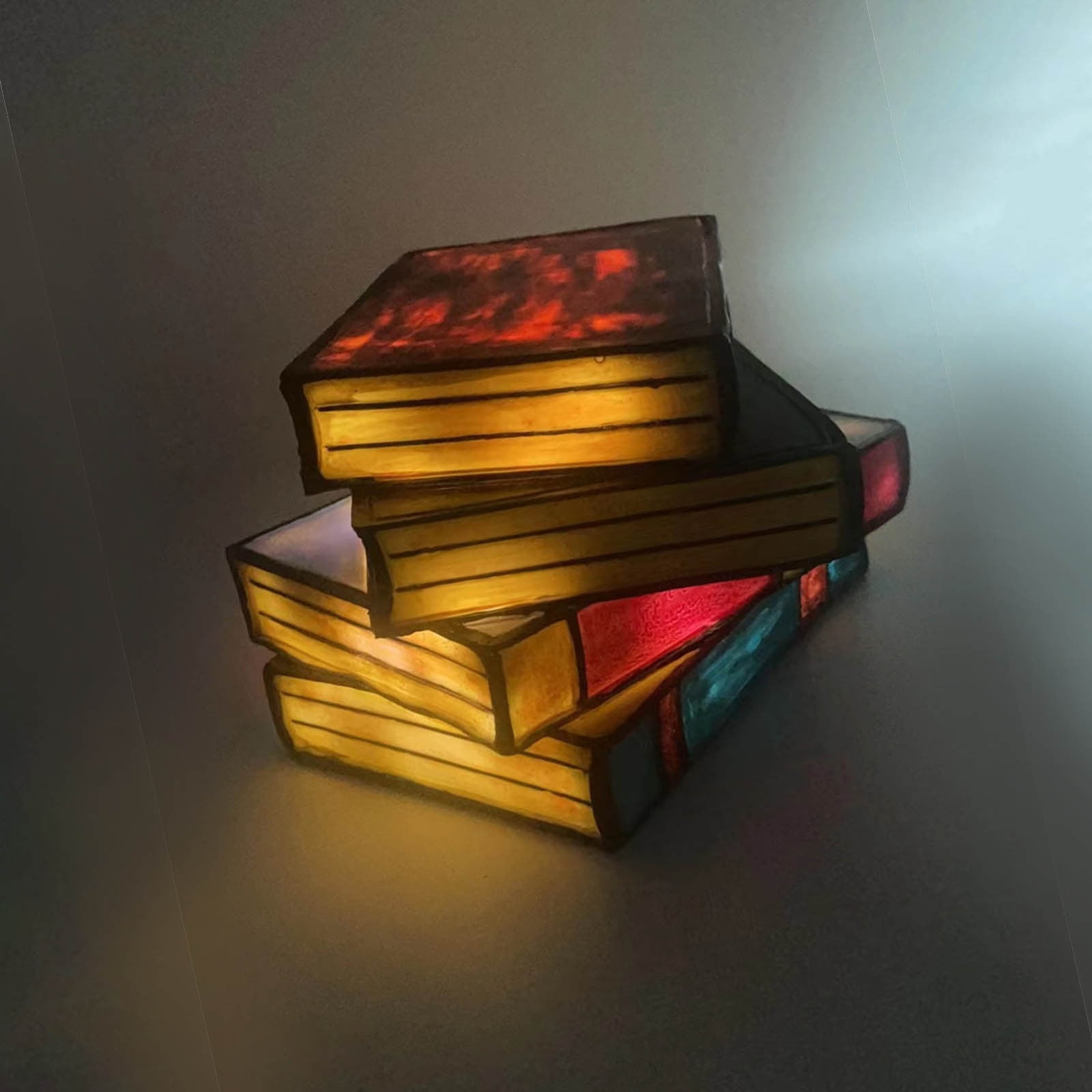Colorful Stacked Book Table Lamp | Vintage Library Decor | Stained ...