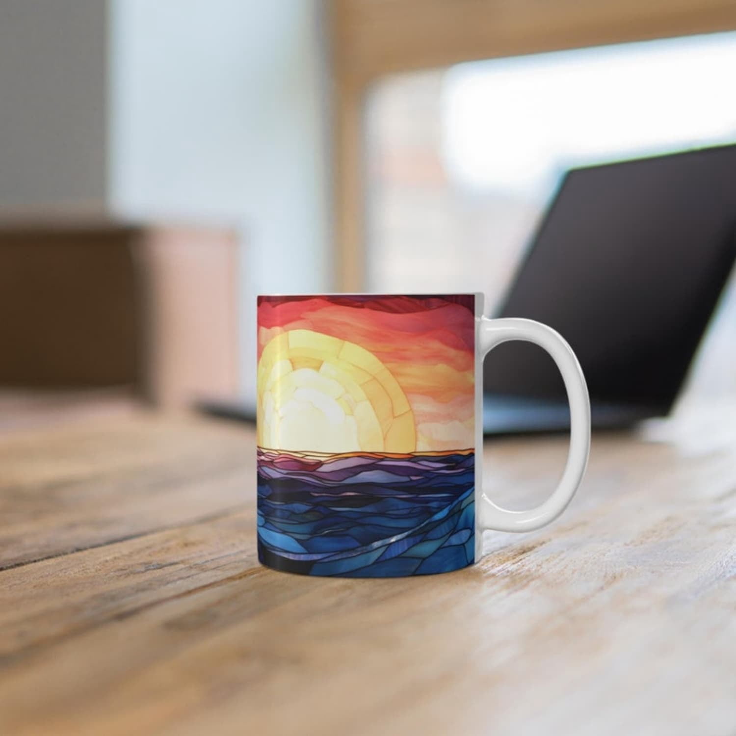 Colorful Stained Gl Style Ocean Wave Ceramic Mug, Beautiful Blue Wave ...