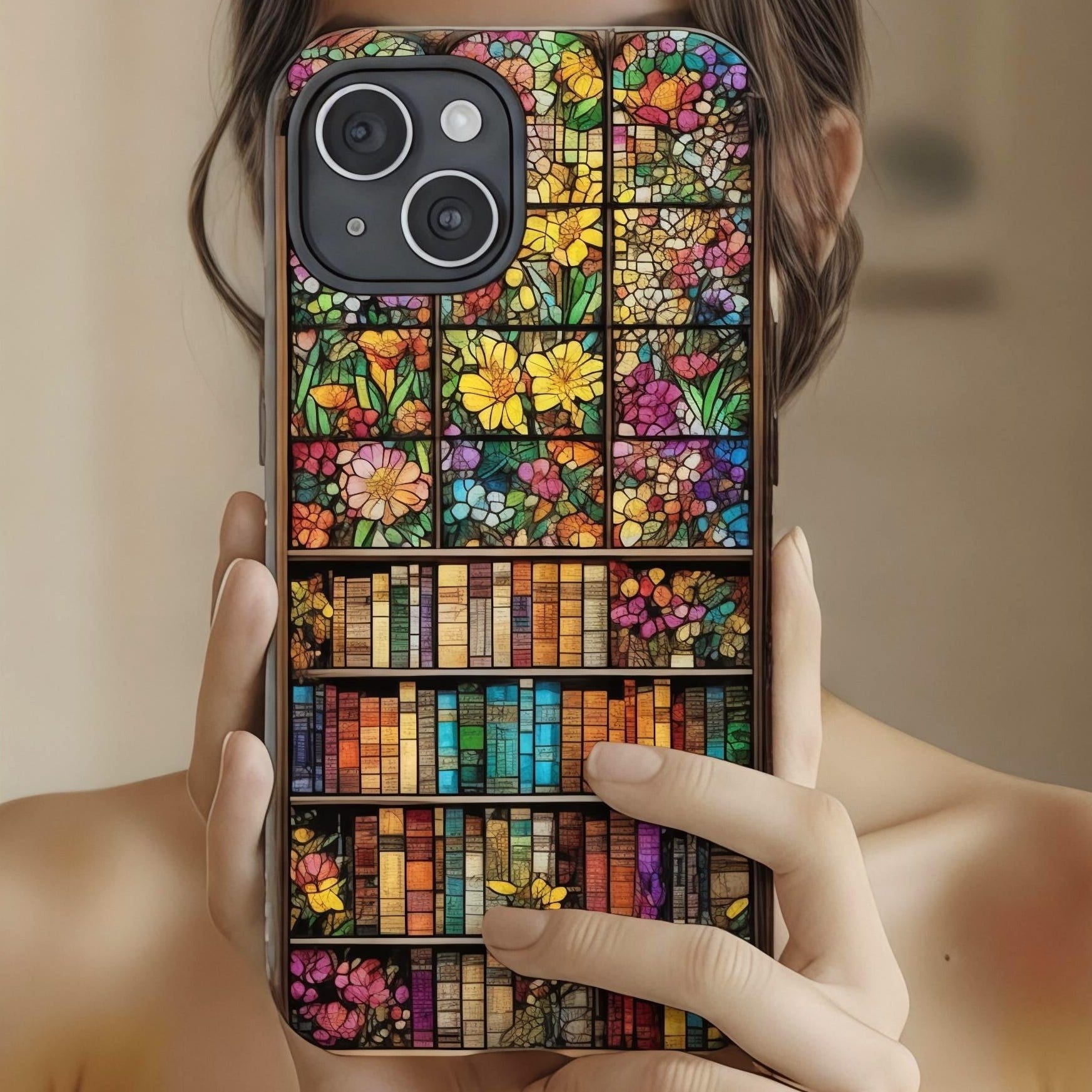 Colorful Stained Glass Bookshelf Art Phone Case for iPhone 17 11 12 13 ...
