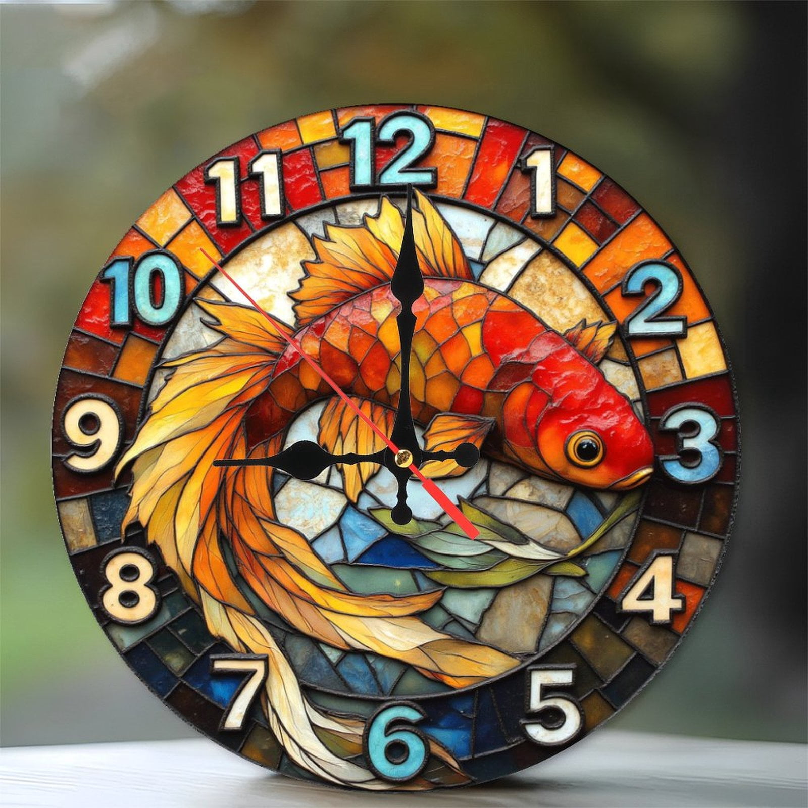 Colorful Stained Glass Fish Wall Clock for Home Decor 10-Inch Silent ...