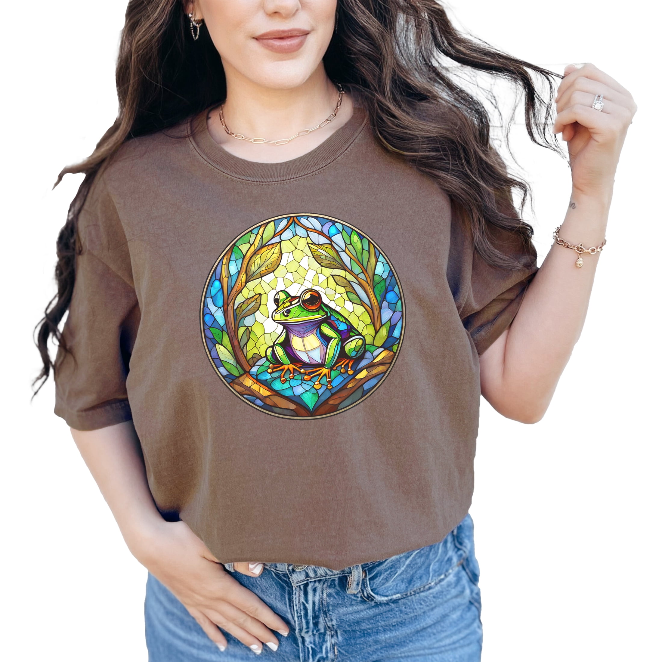 Colorful Stained Glass Frog Art T-Shirt, Unique Frog Design Tee, Nature ...