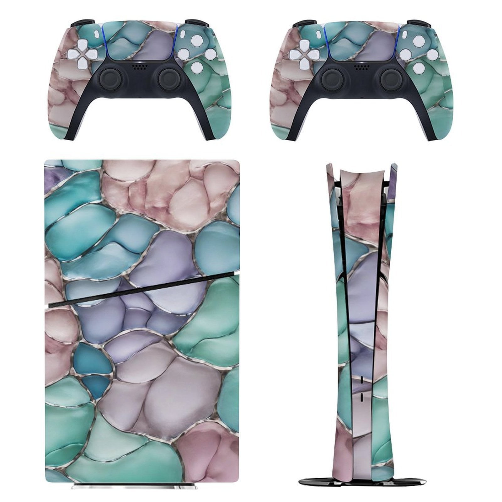 Colorful Stained Glass Pattern Console Skin Bundle for PS5 Pro Slim ...