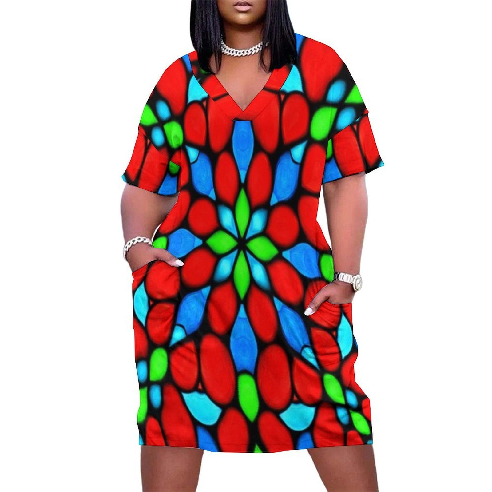 Colorful Stained Glass Pattern Loose Pocket Dress Dresses Summer Summer ...