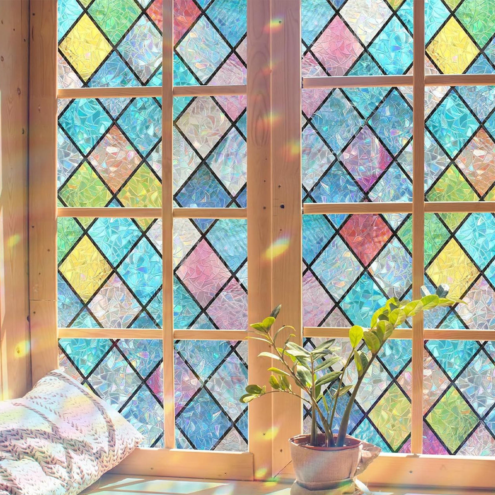 Colorful Stained Glass Window Film, Rainbow Door Privacy Films Static ...