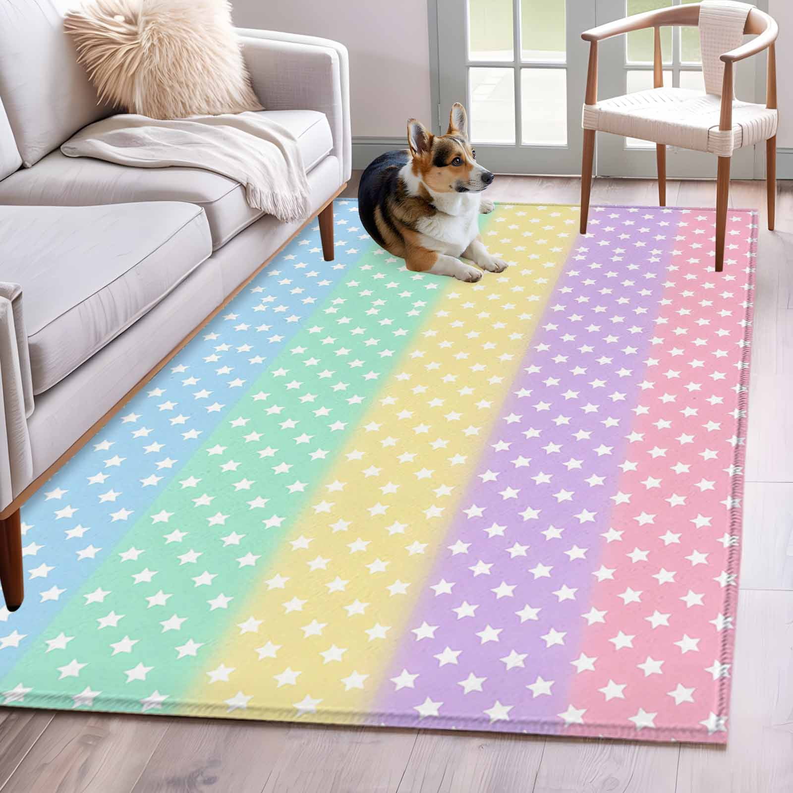 Colorful Star Area Rugs 3x5 ft Cute Red Purple Yellow Green Blue Stars ...