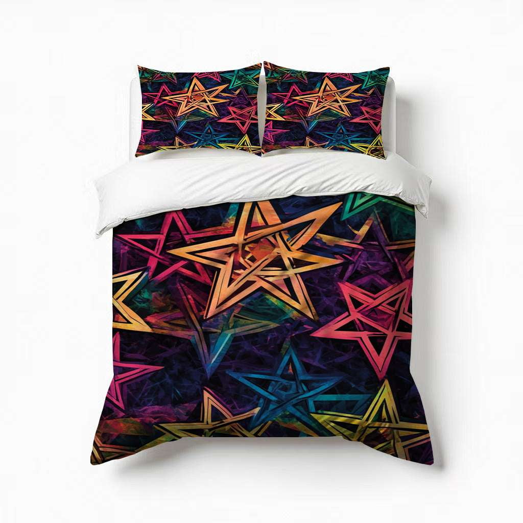Colorful Star Bedding Set 3 Pcs Soft Microfiber Quilt Cover For Bedroom ...