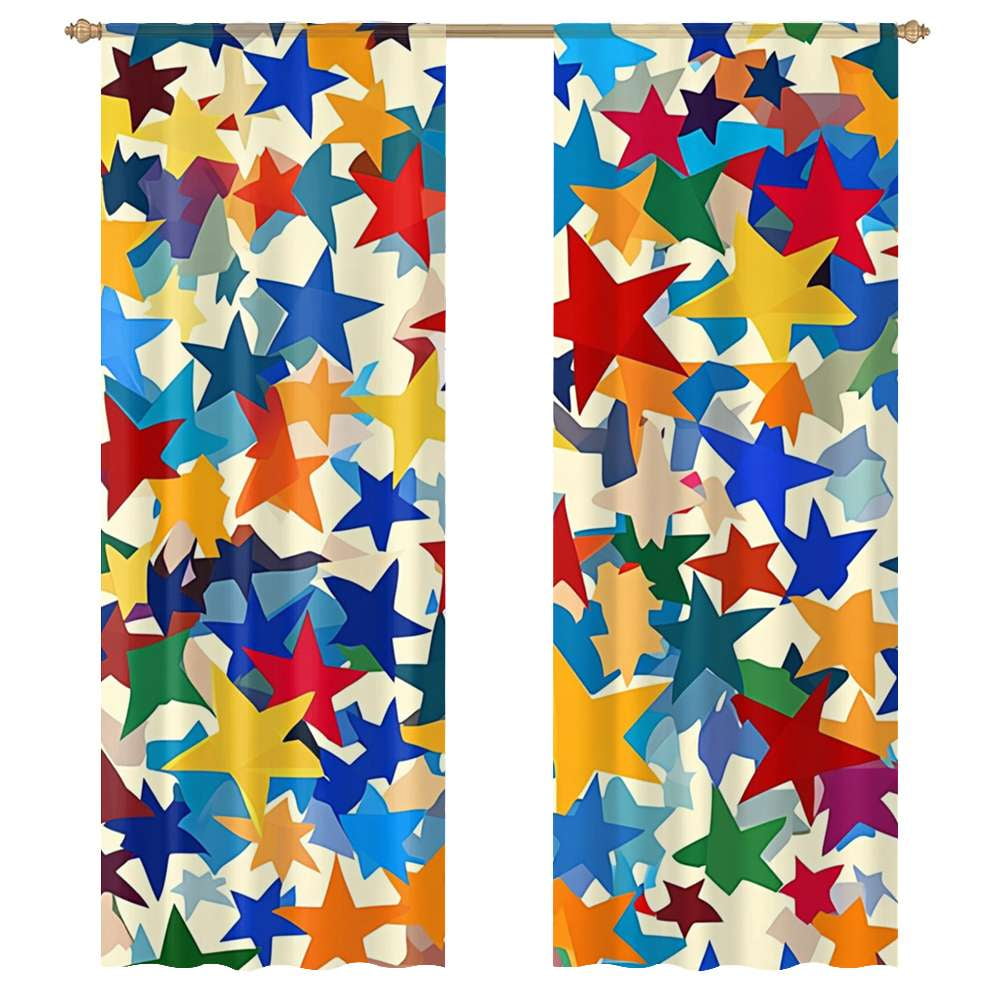 Colorful Star Modern Tulle Window Curtains for Living Room Luxury ...