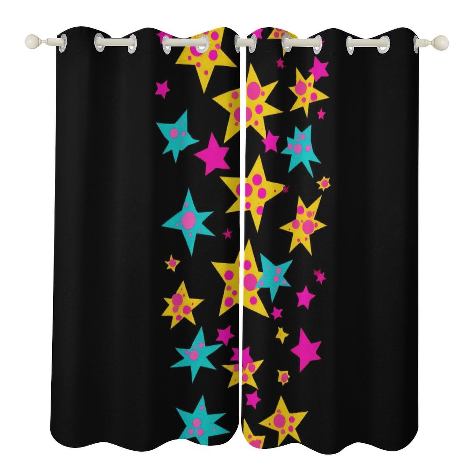 Colorful Star Pattern 2 Panels Curtains for Bedroom Living Room Drapes ...