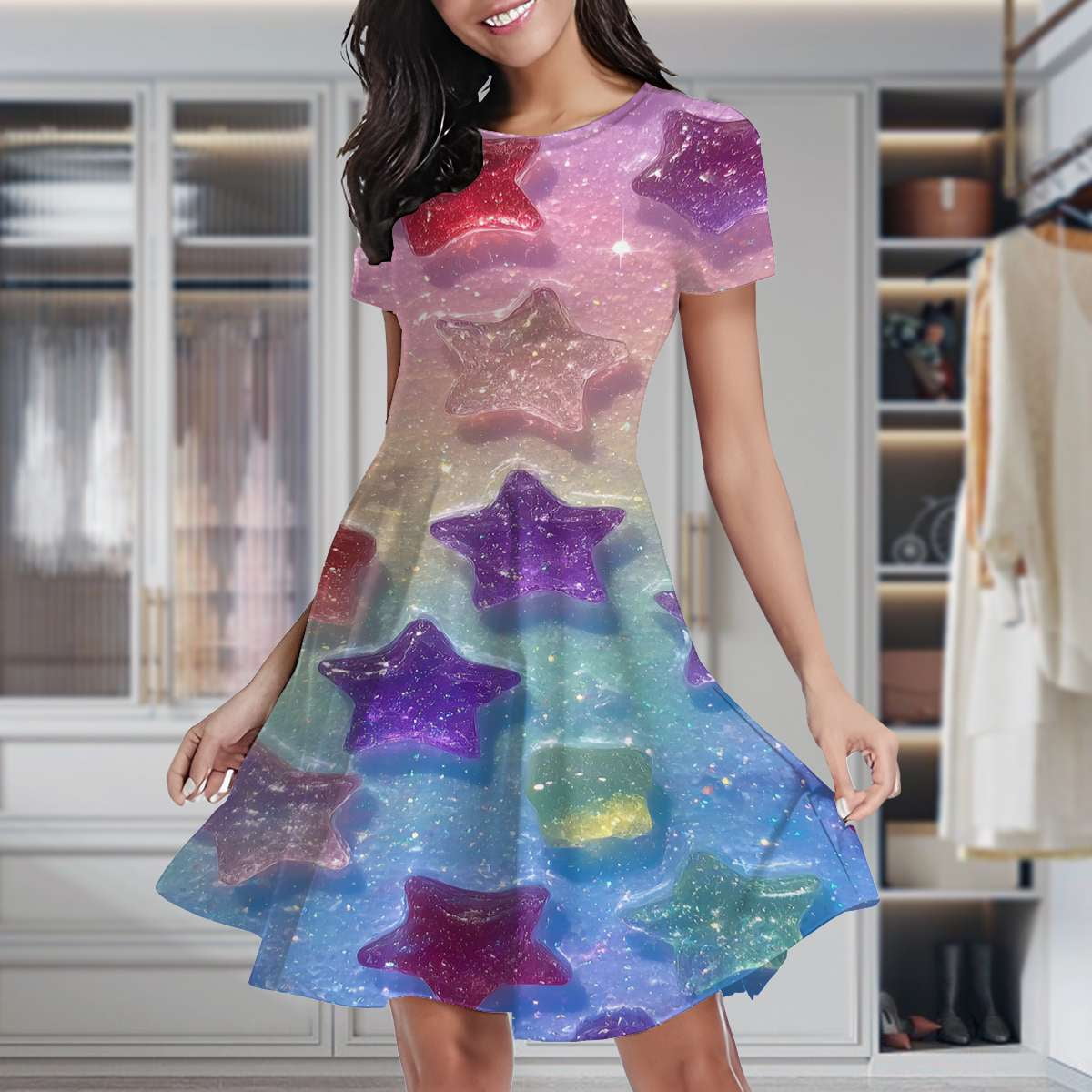 Colorful Star Pattern Background Women's Classic Swing Skater Dress ...