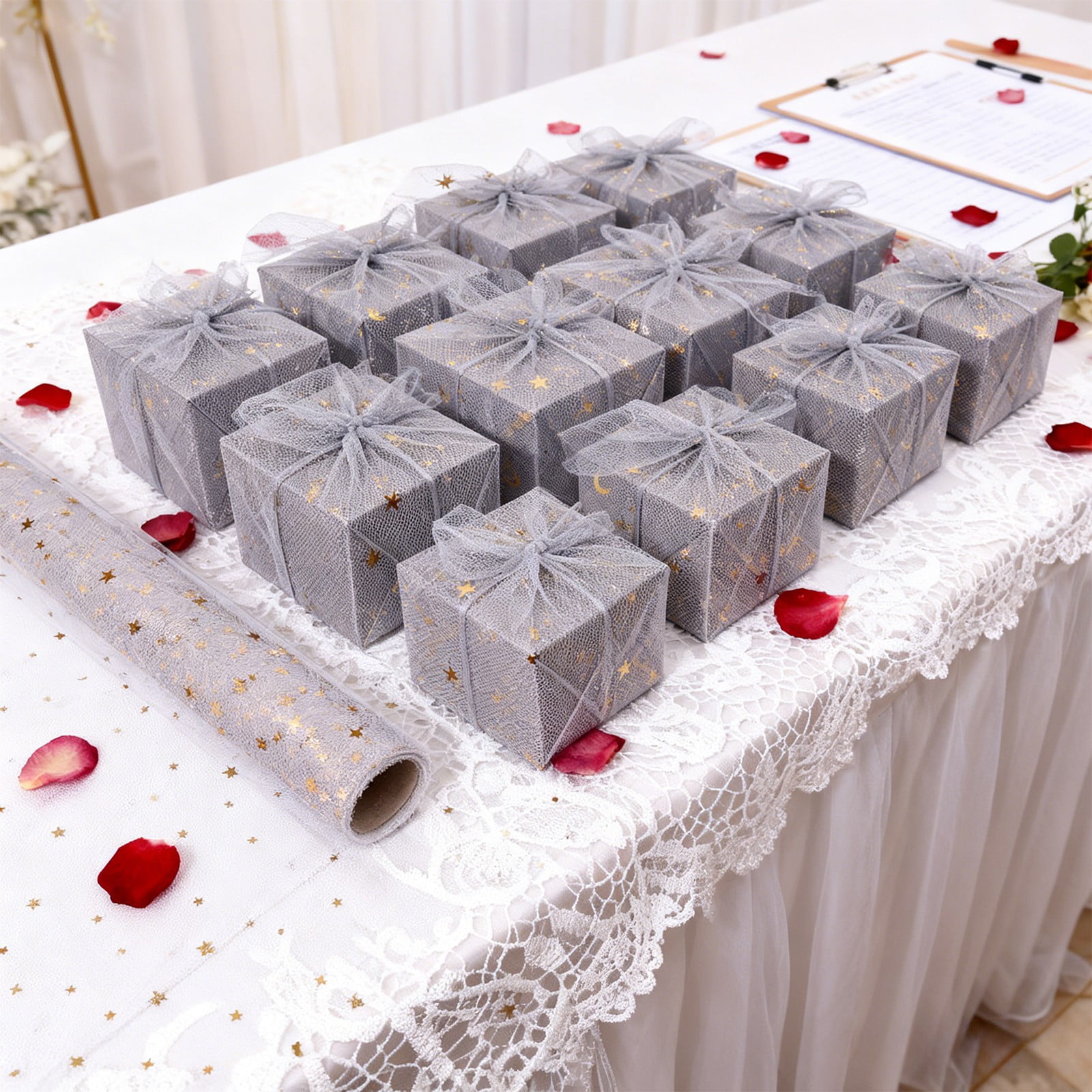 Colorful Star Pattern Mesh Fabric Roll for Gift Wrapping, 5 Yards ...