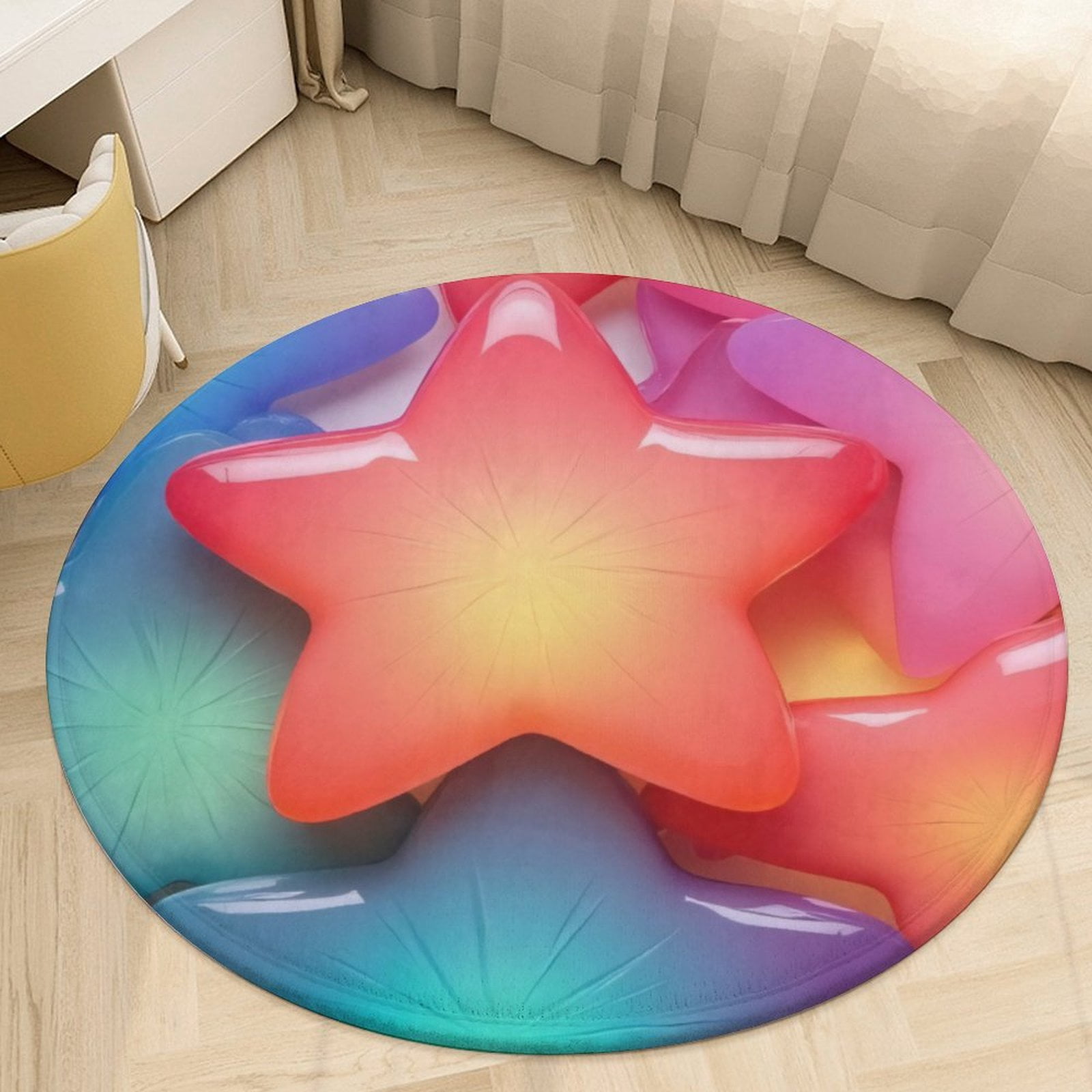 Colorful Star Pattern Round Area Rugs for Bedroom Living Room, 5FT Soft ...