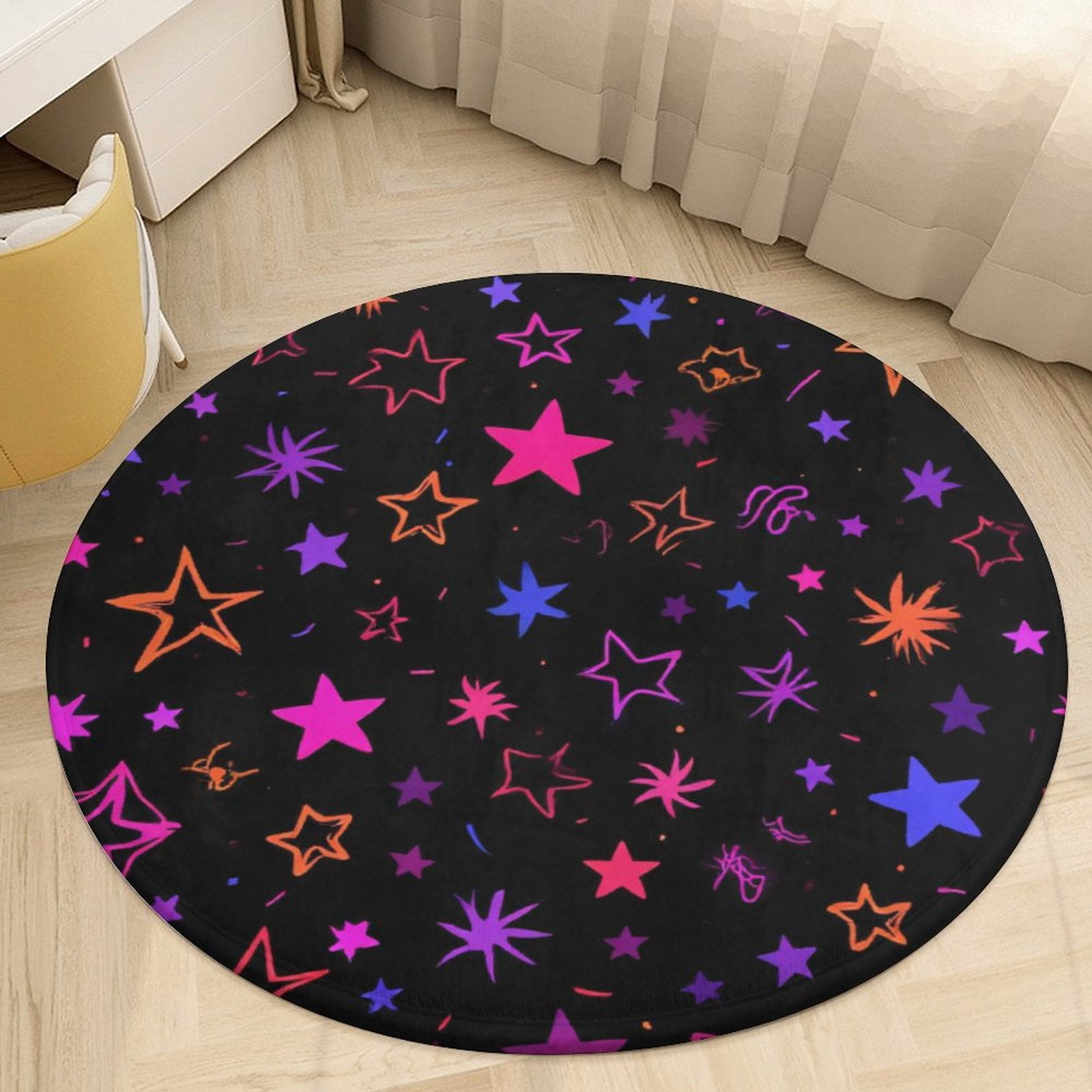 Colorful Star Pattern Round Area Rugs for Bedroom Living Room, 5FT Soft ...