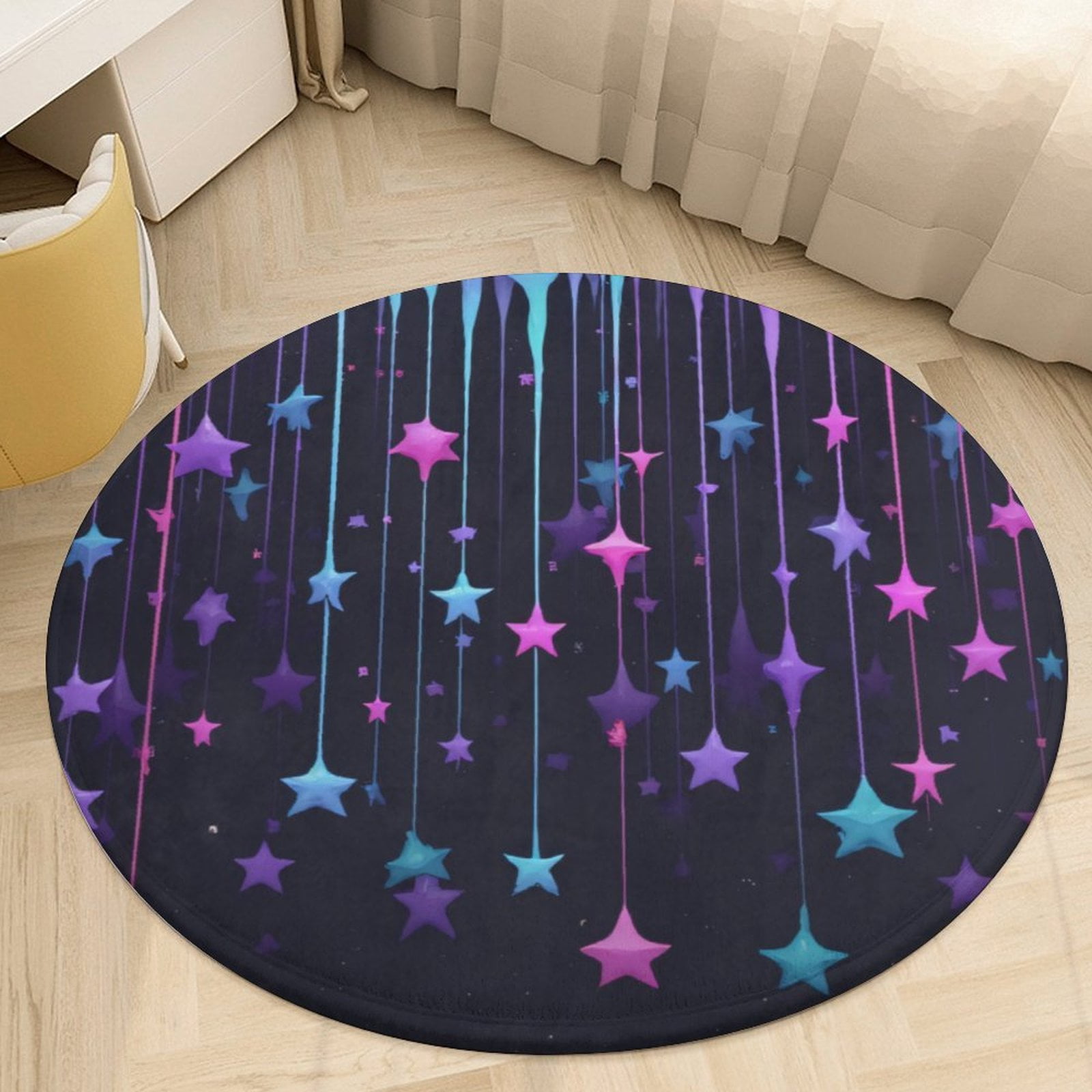 Colorful Star Rain Pattern Round Area Rugs for Bedroom Living Room, 3FT ...