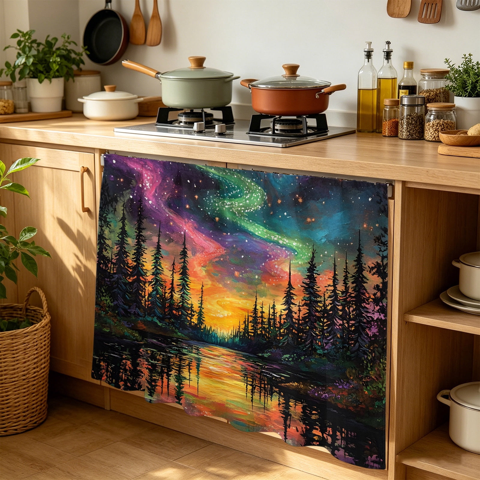 Colorful Star River Cabinet Curtains 35" W x 35" L, Forest Pine ...
