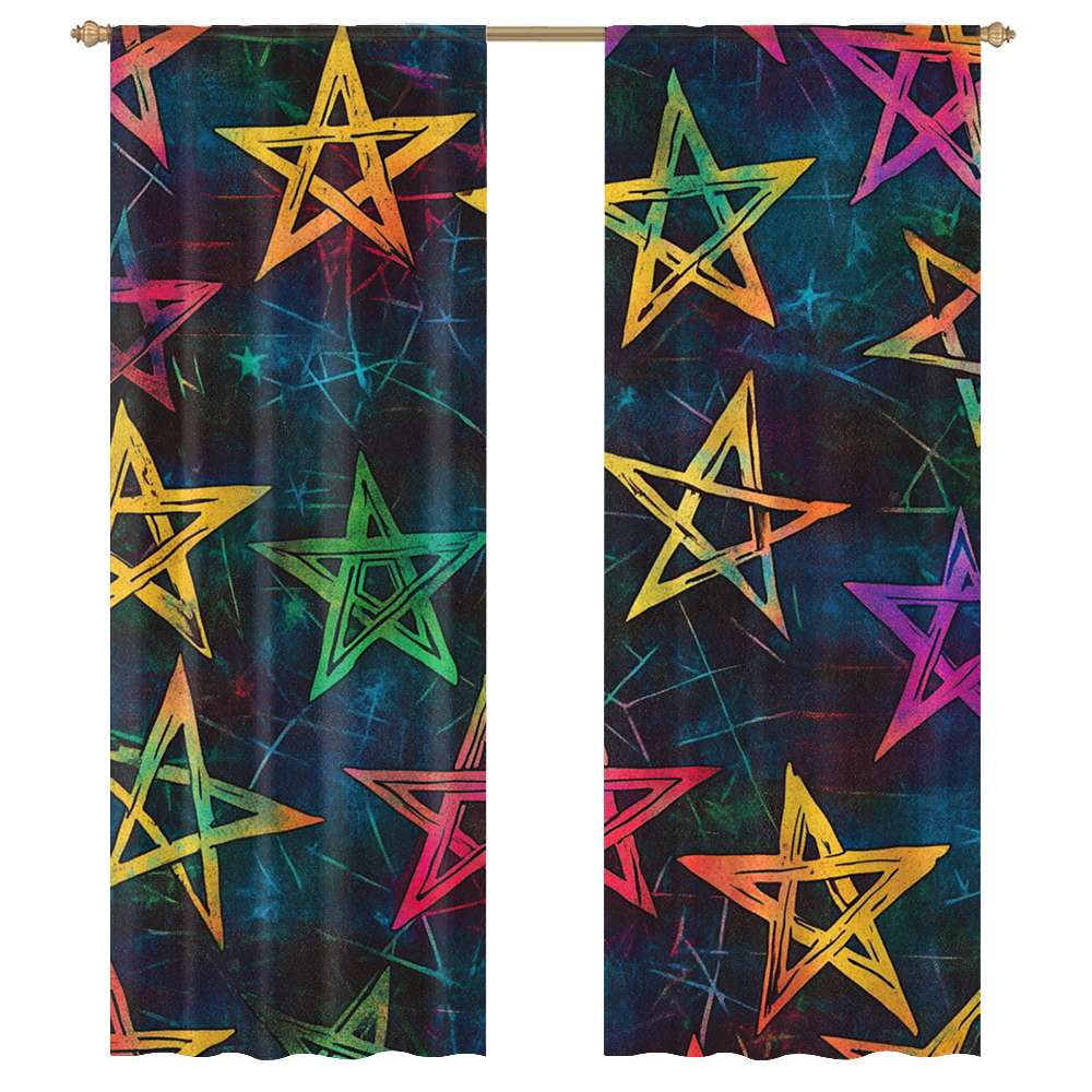 Colorful Star Sheer Window Curtains for Living Room Kitchen Bedroom ...