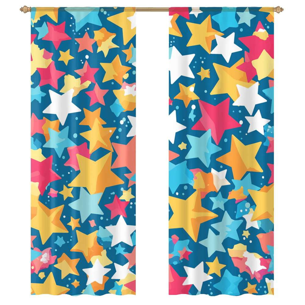 Colorful Star Tulle Curtains For Living Room Chiffon Sheer Voile ...