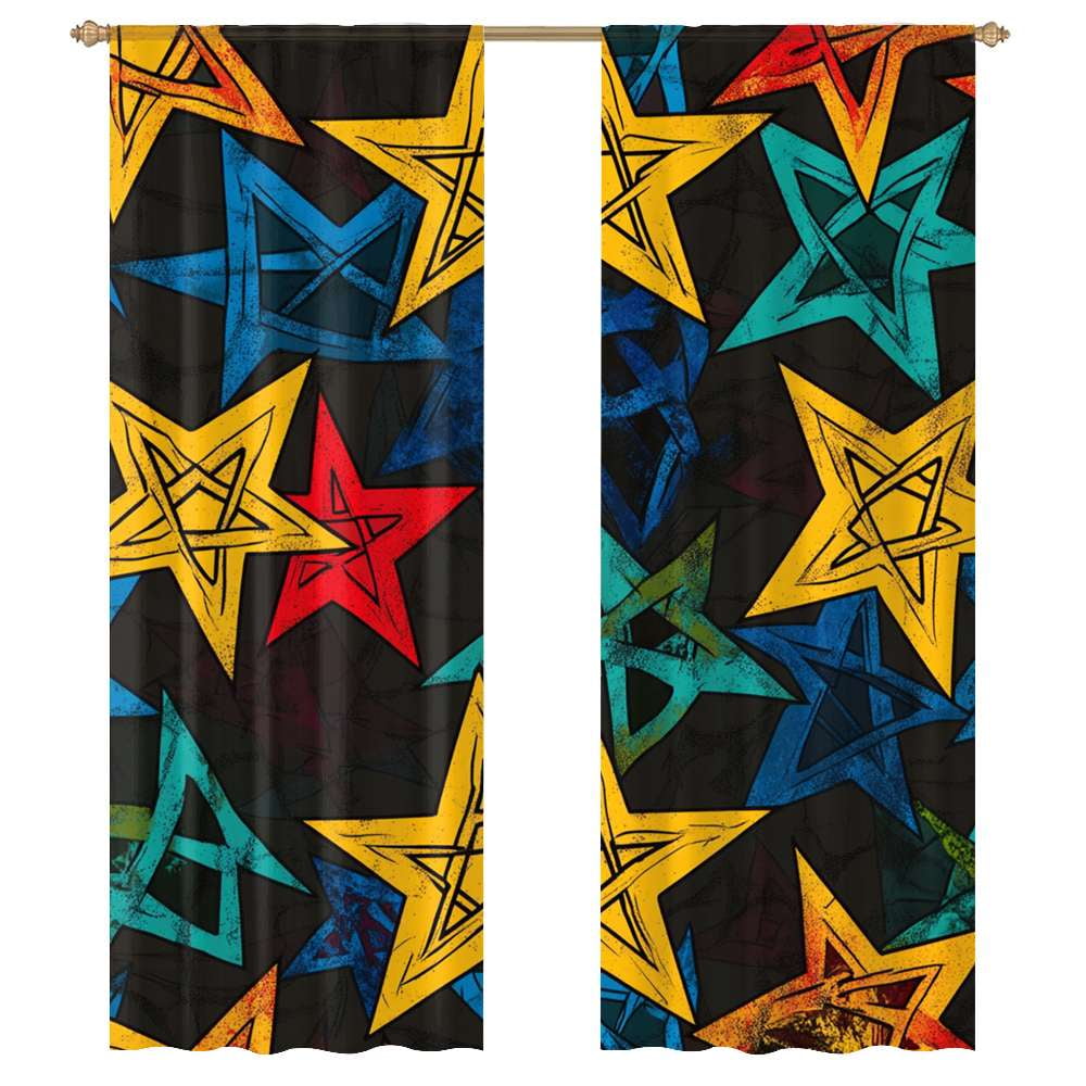 Colorful Star Tulle Curtains For Living Room Chiffon Sheer Voile ...