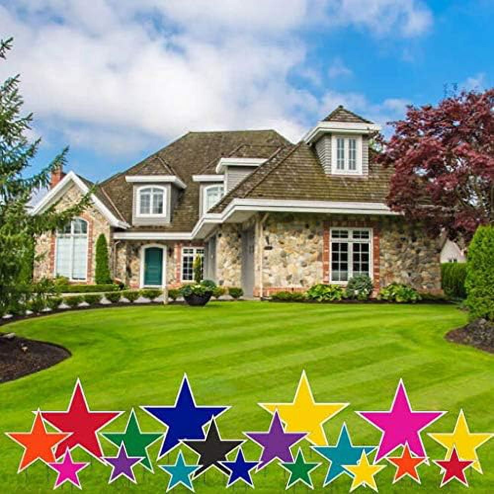 Colorful Star Yard Decorations – Set of 18 Outdoor Lawn Signs in Solid ...