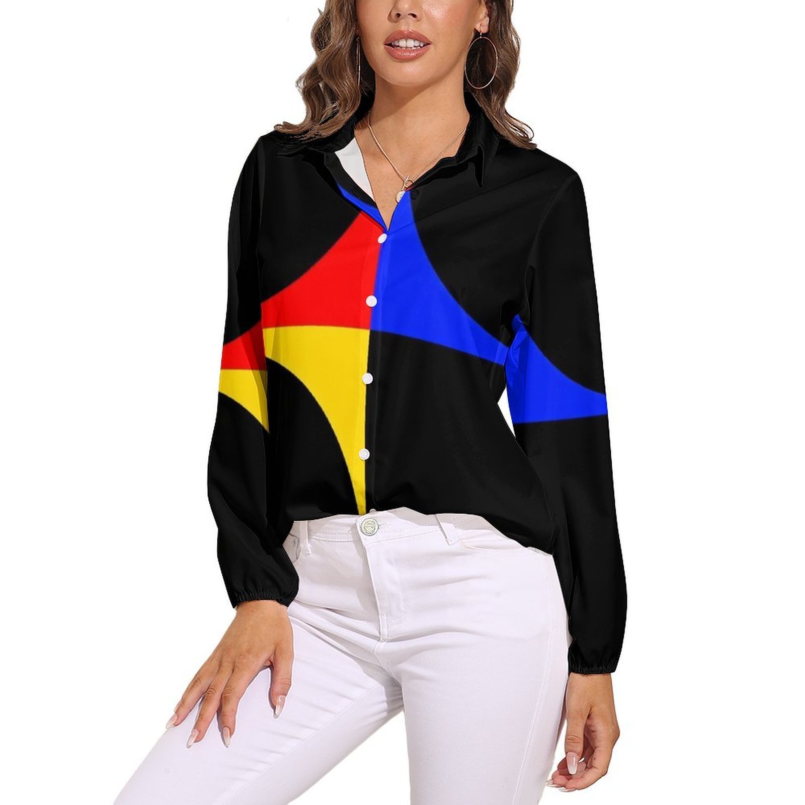 Colorful Starburst Design-1 Vntage Casual Long Sleeve Shirt Blouse ...