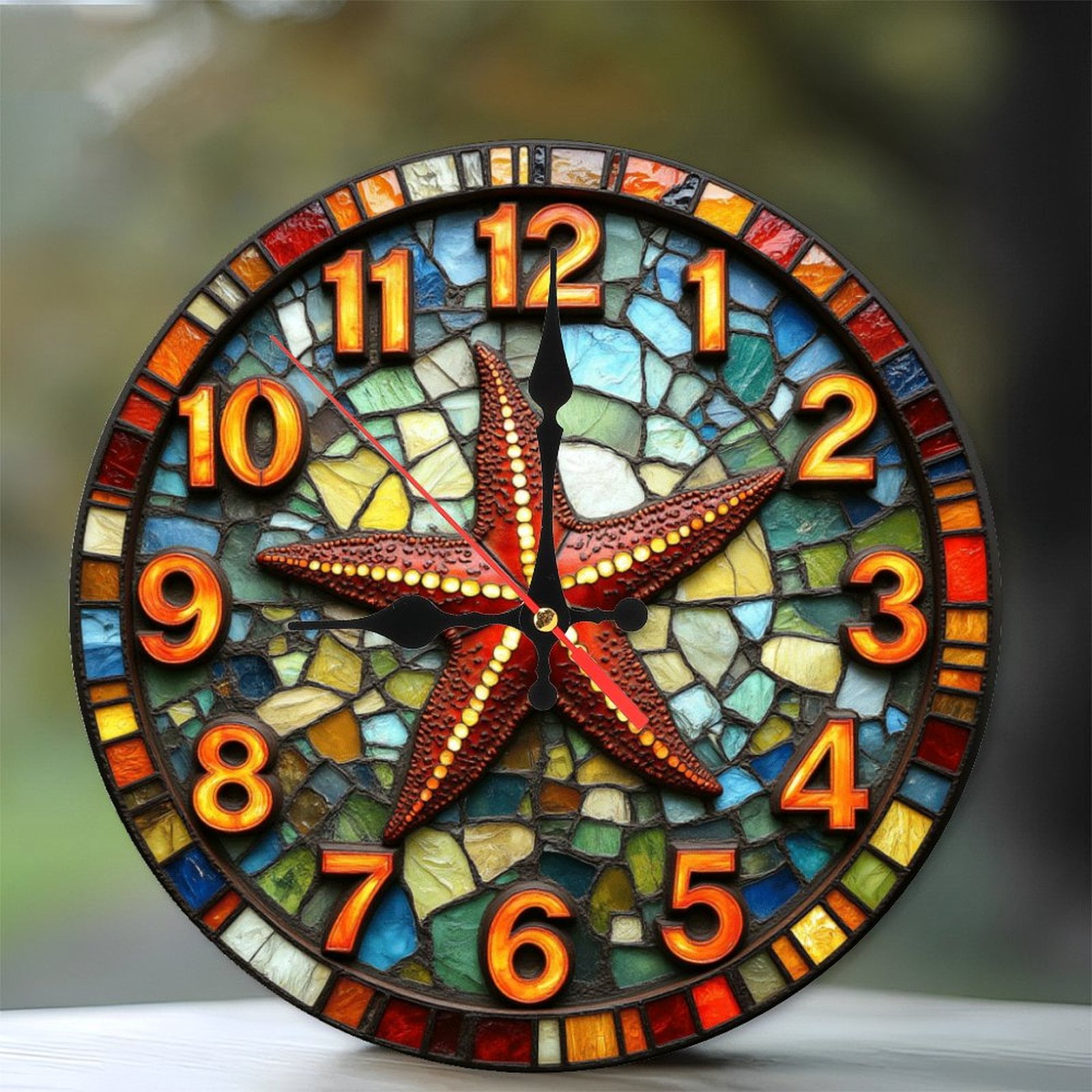 Colorful Starfish Mosaic Wall Clock for Home Decor 10-Inch Silent ...