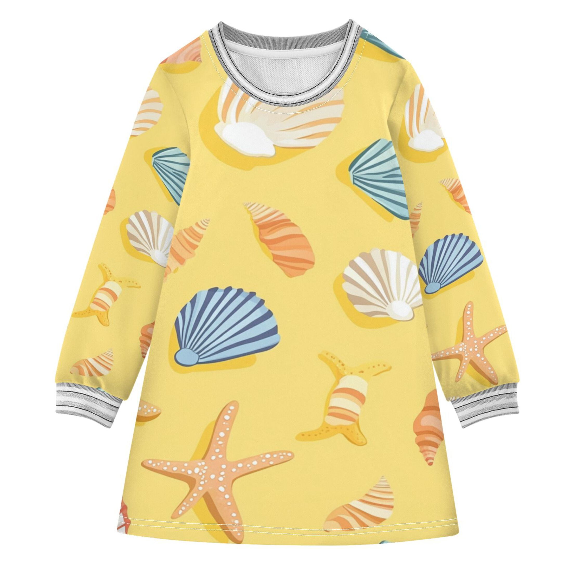 Colorful Starfishes and Shells Long-sleeved Dress A-line One-Piece ...