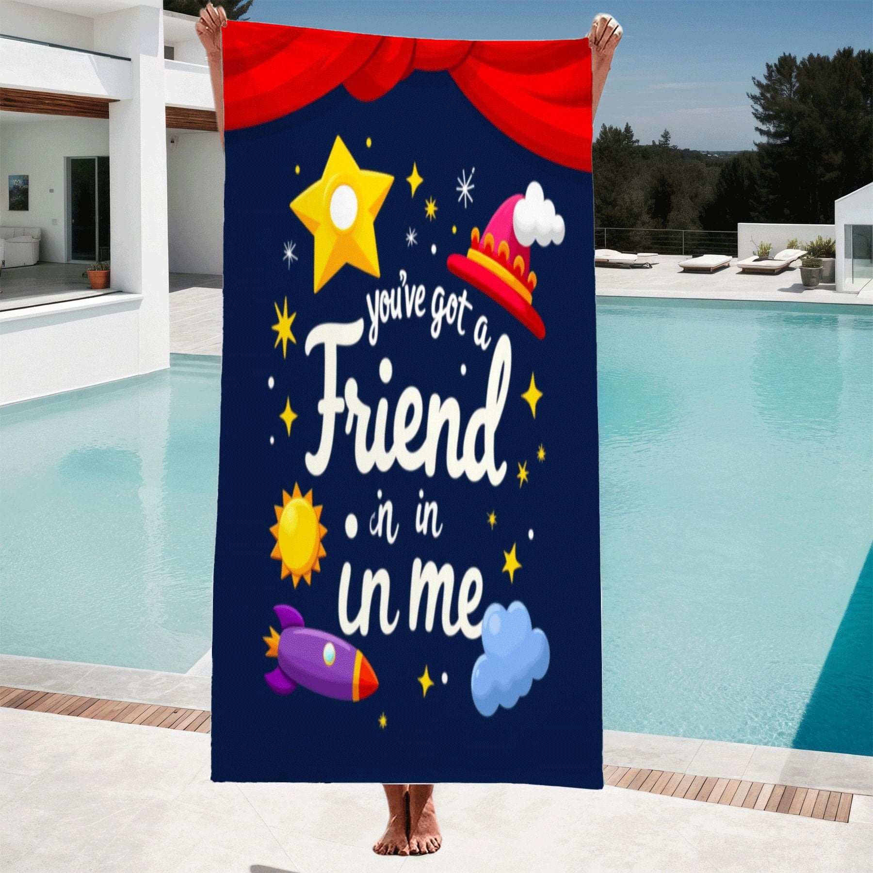 Colorful Starry Design Beach Towel - Red Curtain Yellow Star Purple ...