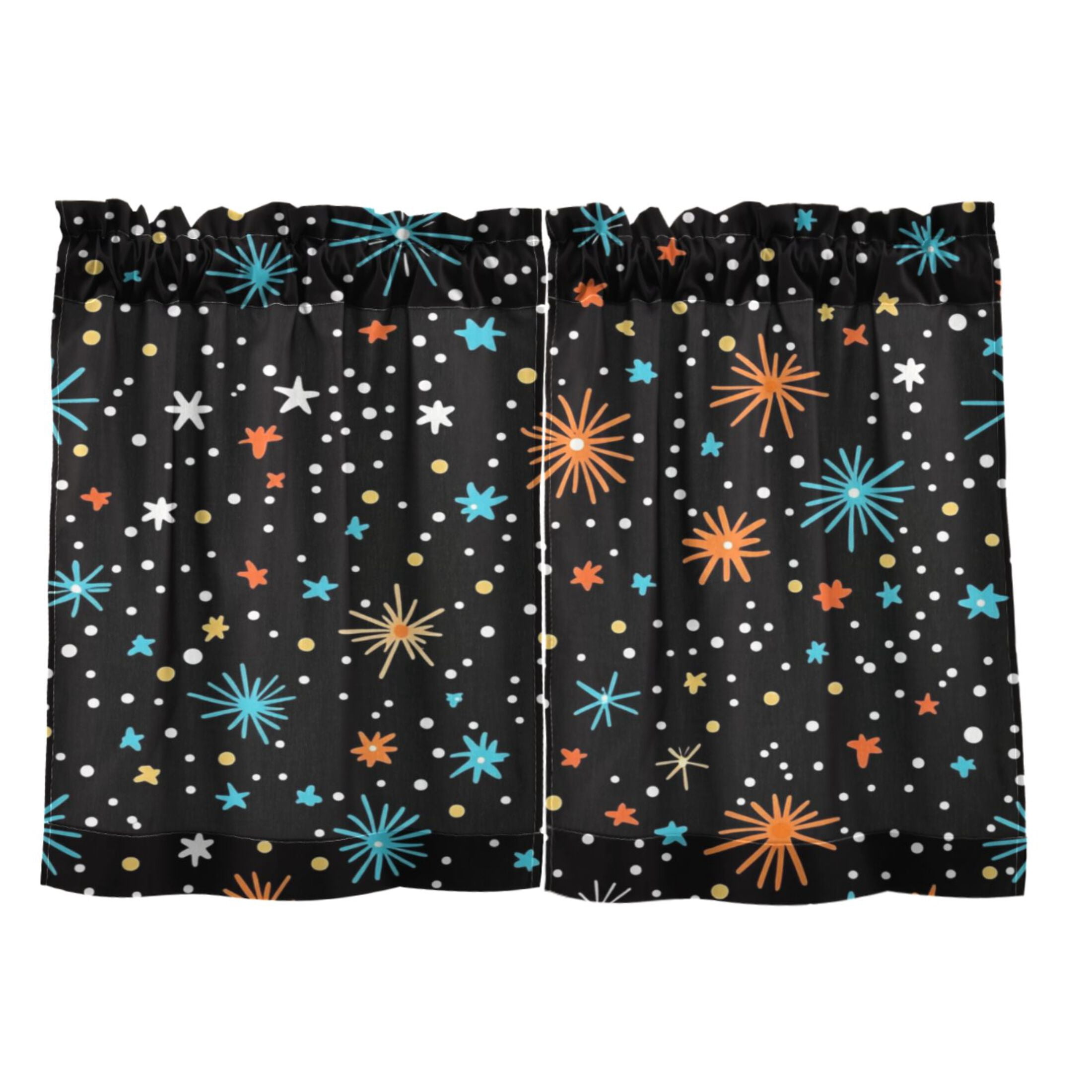 Colorful Starry Pattern Design 27"x36" Linen Look Cafe Curtain Set with ...