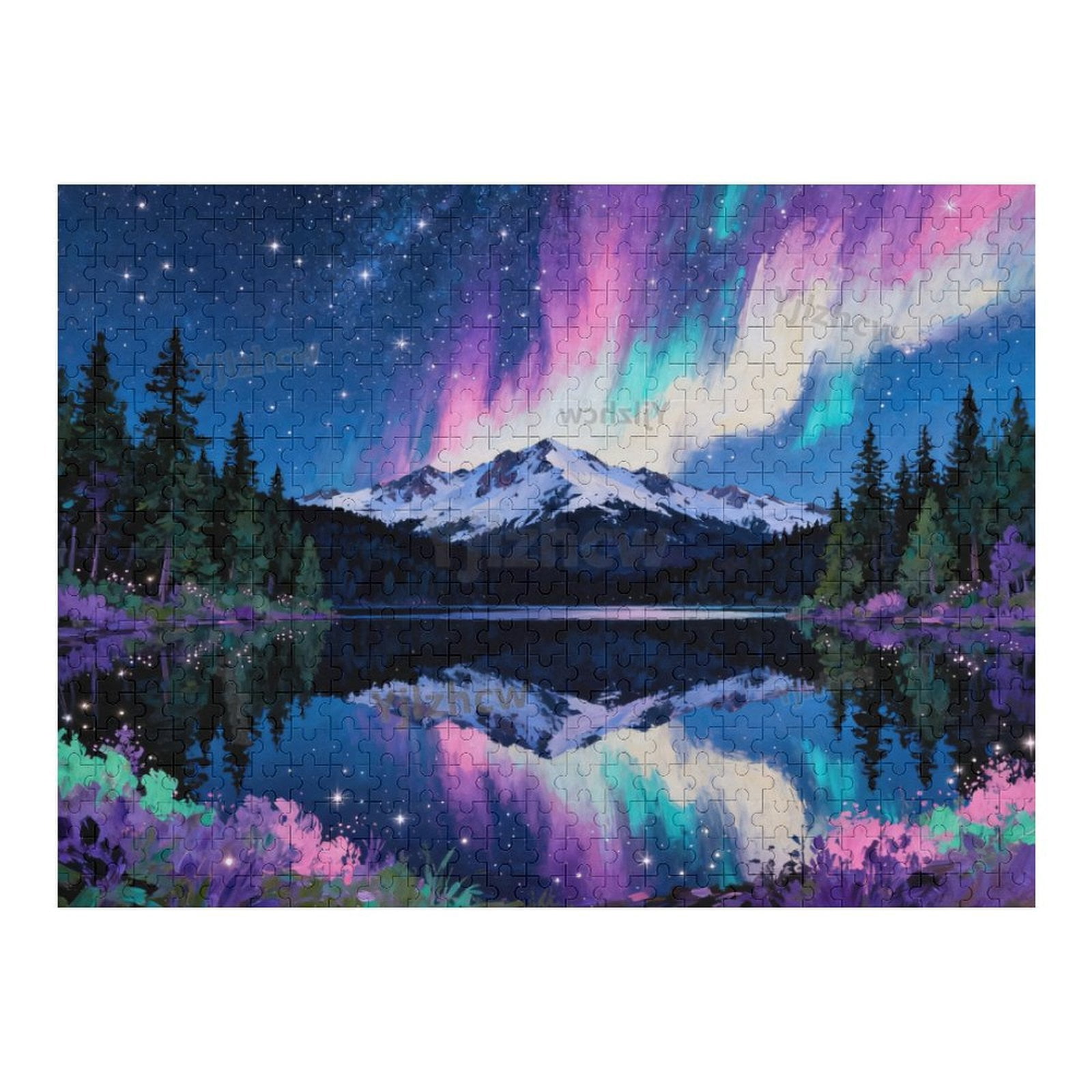 Colorful Starry Sky Aurora Reflection Lake Wooden Jigsaw Puzzle 1000 ...