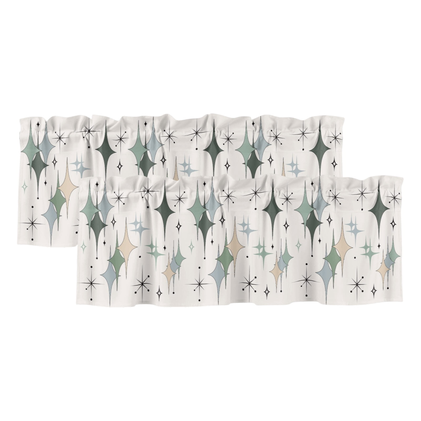 Colorful Stars 2 Panels Kitchen Valance, Vintage Green Teal Light Blue ...