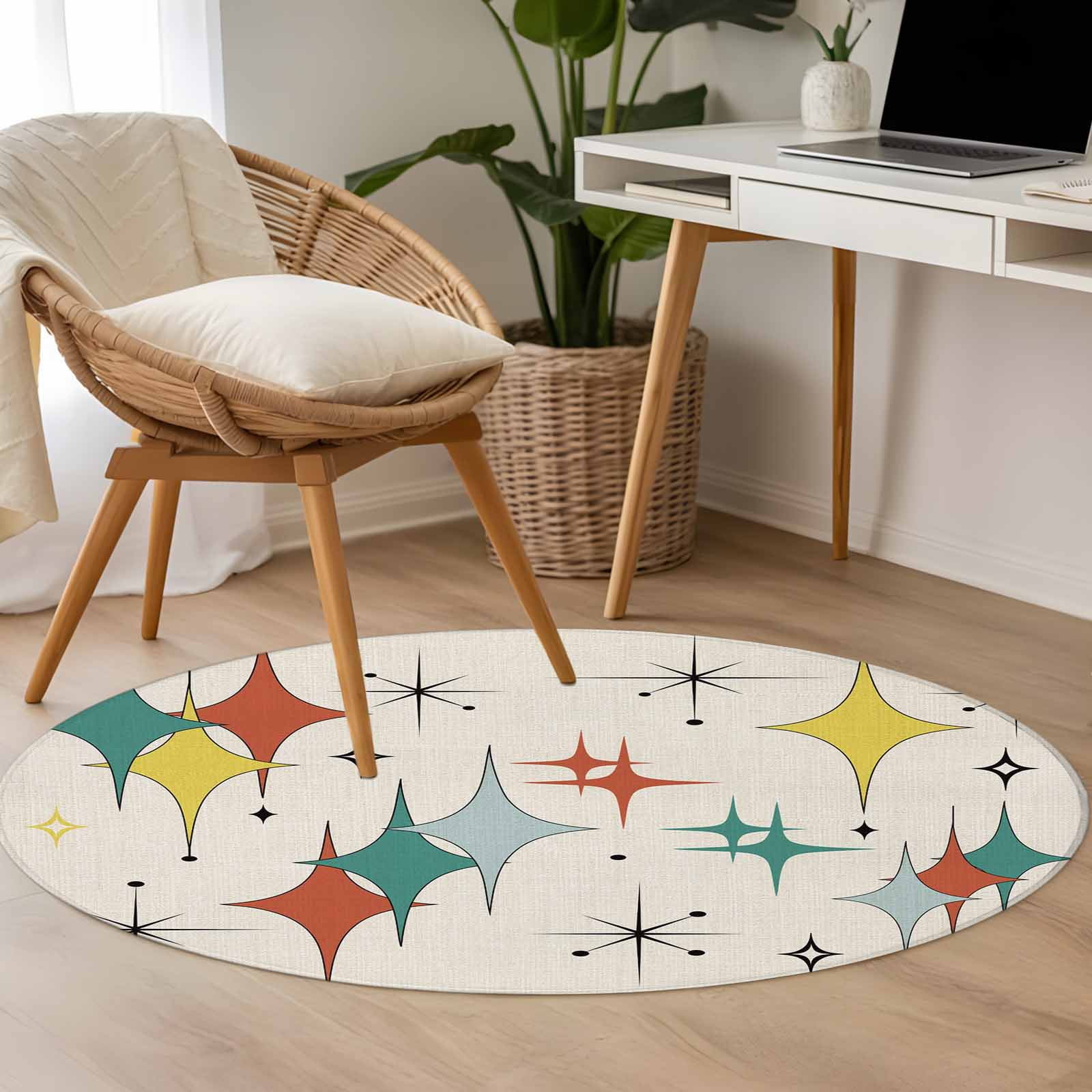 Colorful Stars 3.3ft Round Rug for Bedroom Reading Corner, Vintage ...