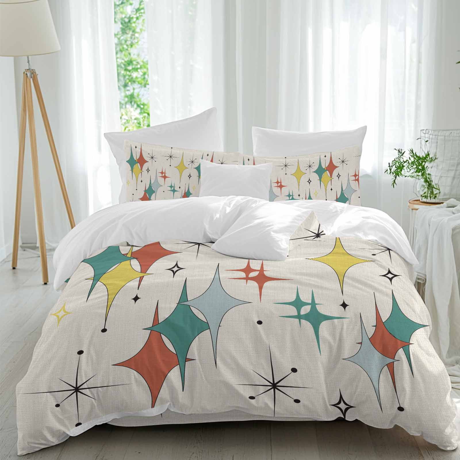 Colorful Stars 4 Piece Duvet Cover Set Queen Size Vintage Green Yellow ...