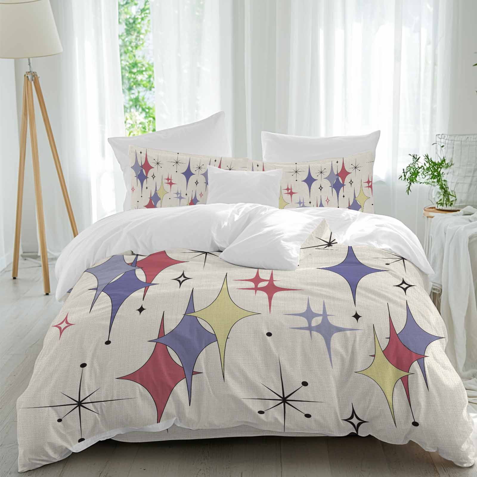 Colorful Stars 4 Piece Duvet Cover Set Queen Size Vintage Purple Yellow ...