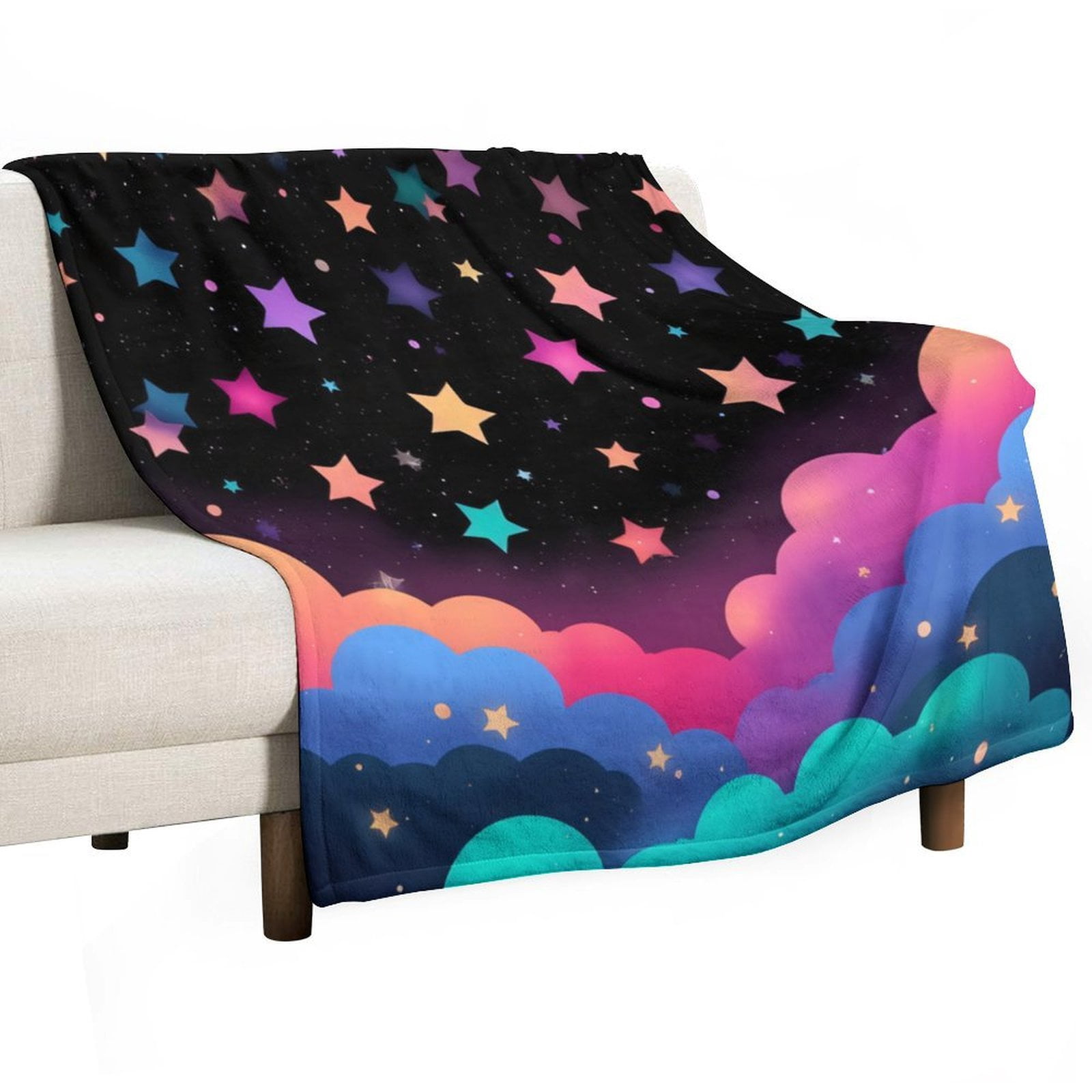 Colorful Stars And Clouds Night Sky Blanket Soft Cozy Flannel Blanket ...