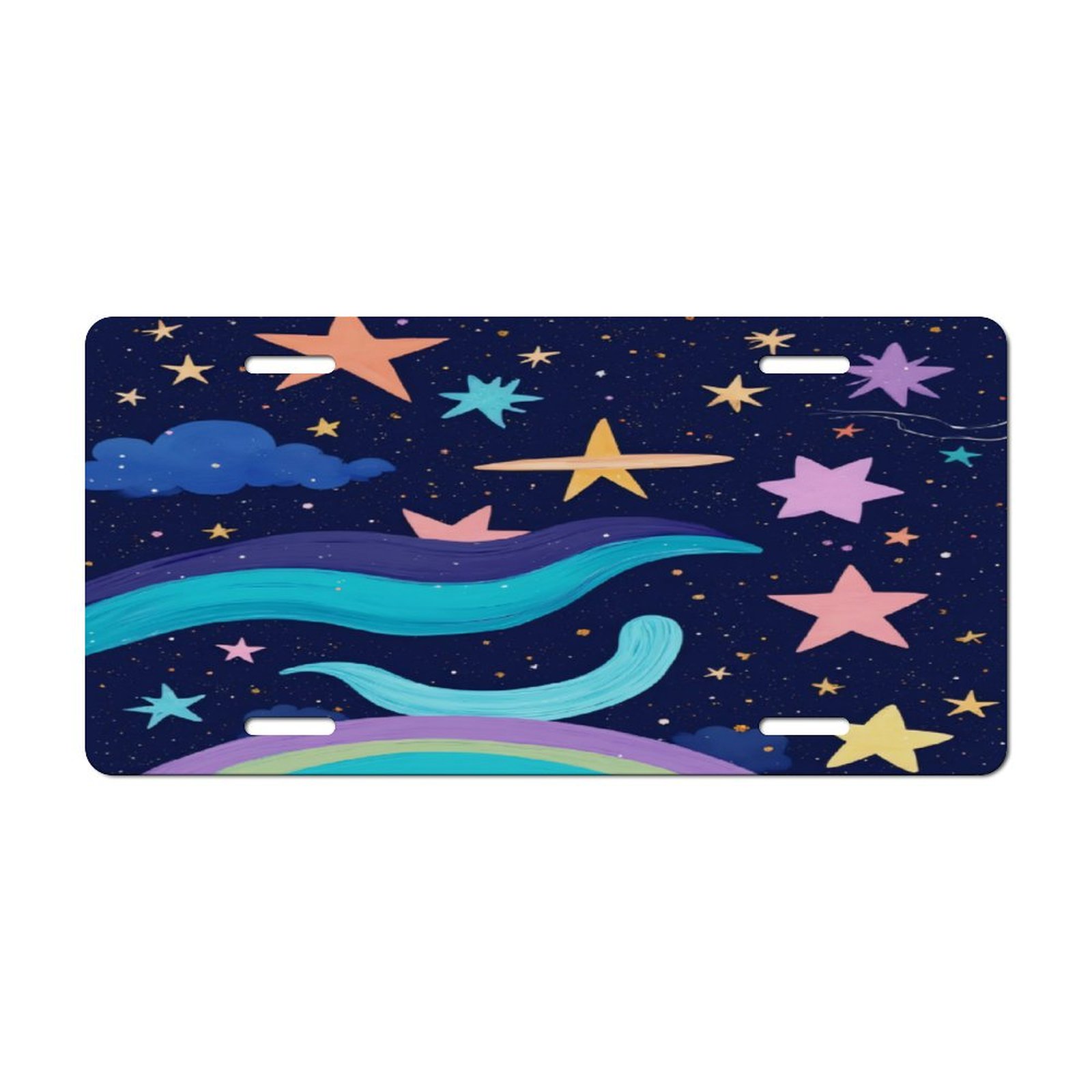 Colorful Stars And Clouds Night Sky License Plate Lightweight Aluminum ...