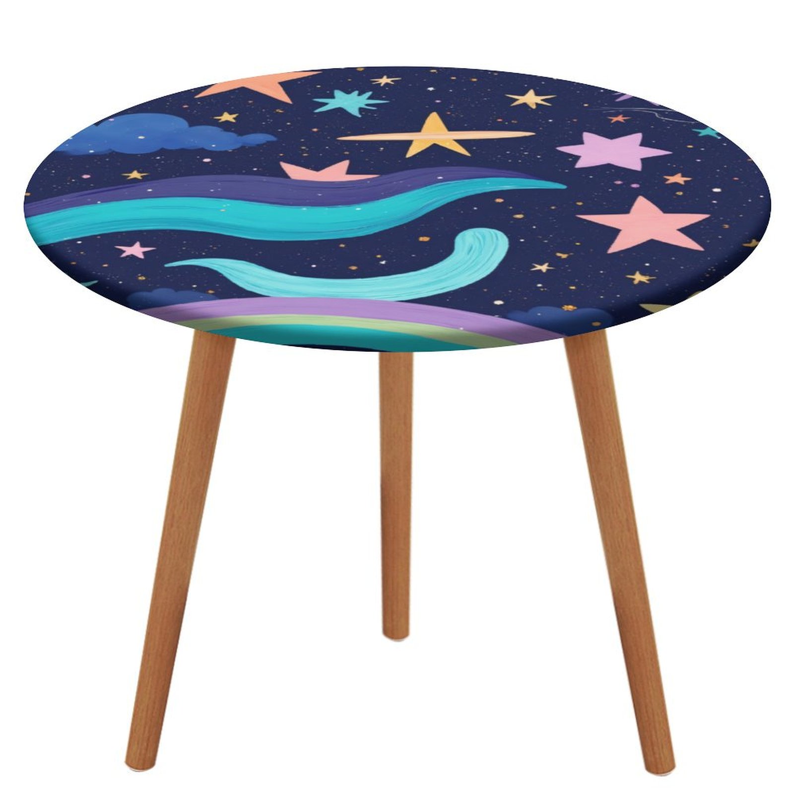 Colorful Stars And Clouds Night Sky Pattern Round Tablecloth Waterproof ...