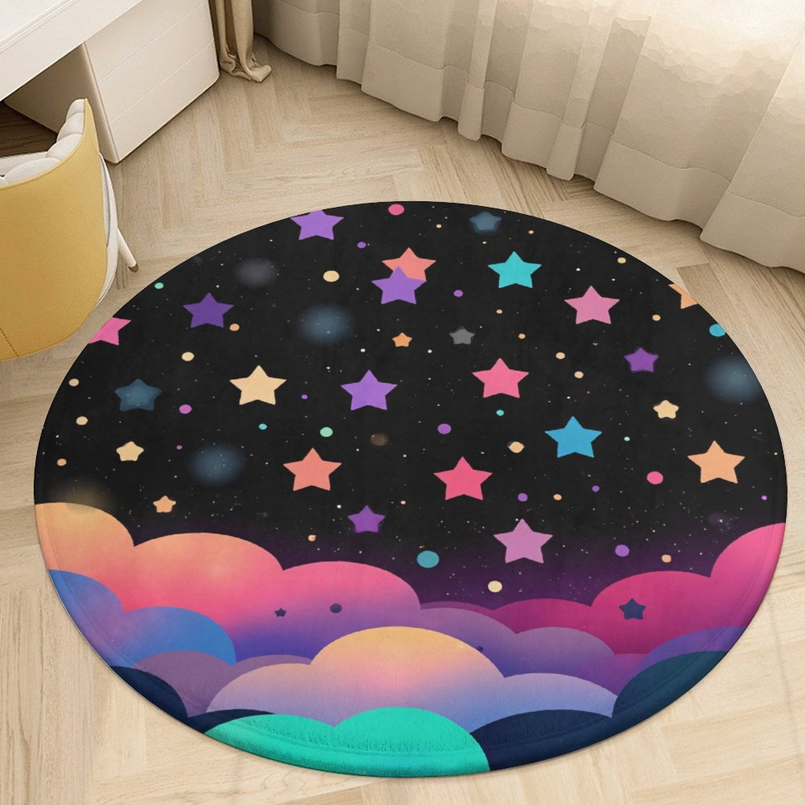 Colorful Stars And Clouds Night Sky Round Area Rugs for Bedroom Living ...