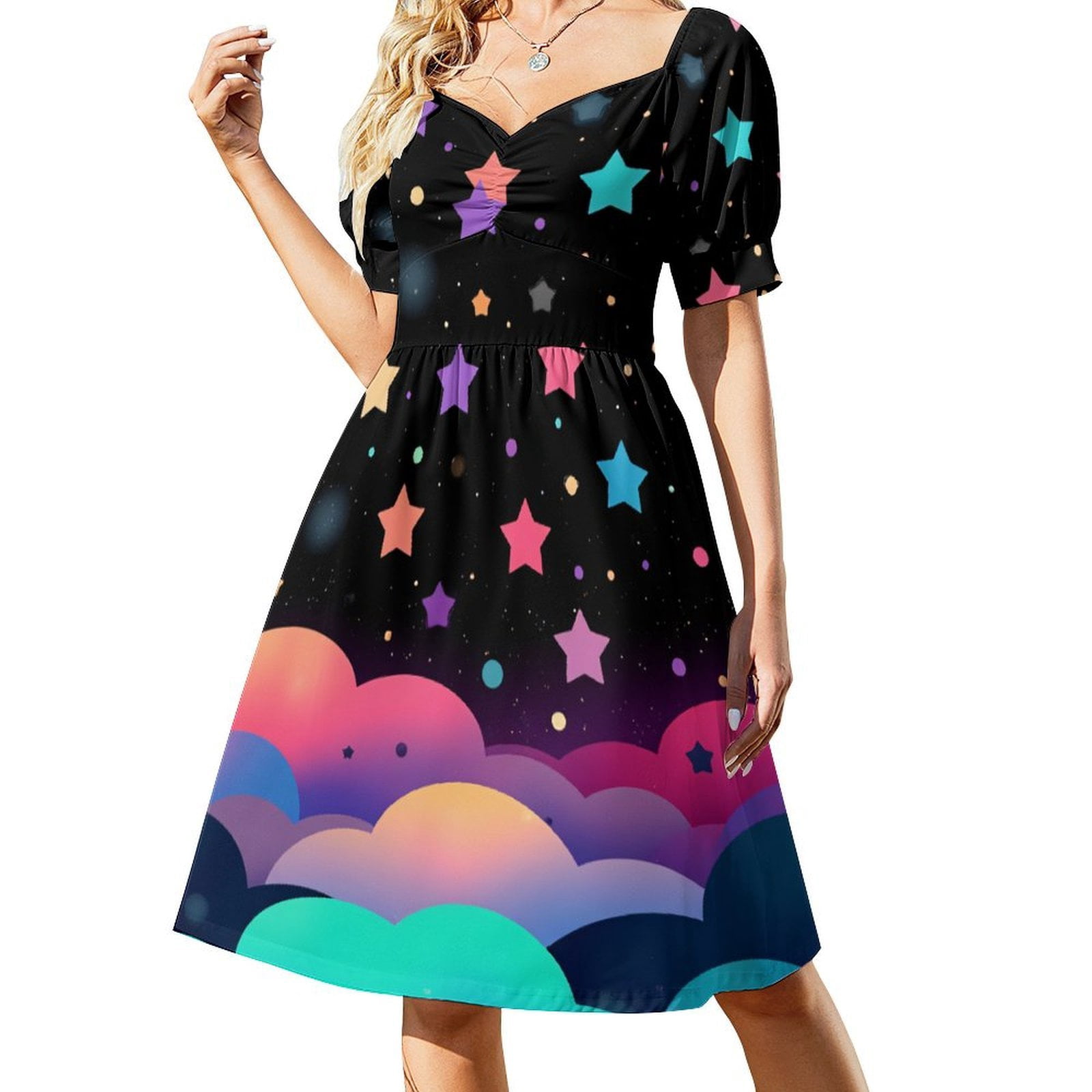 Colorful Stars And Clouds Night Sky Summer Women's Dress 2025 Elegant ...