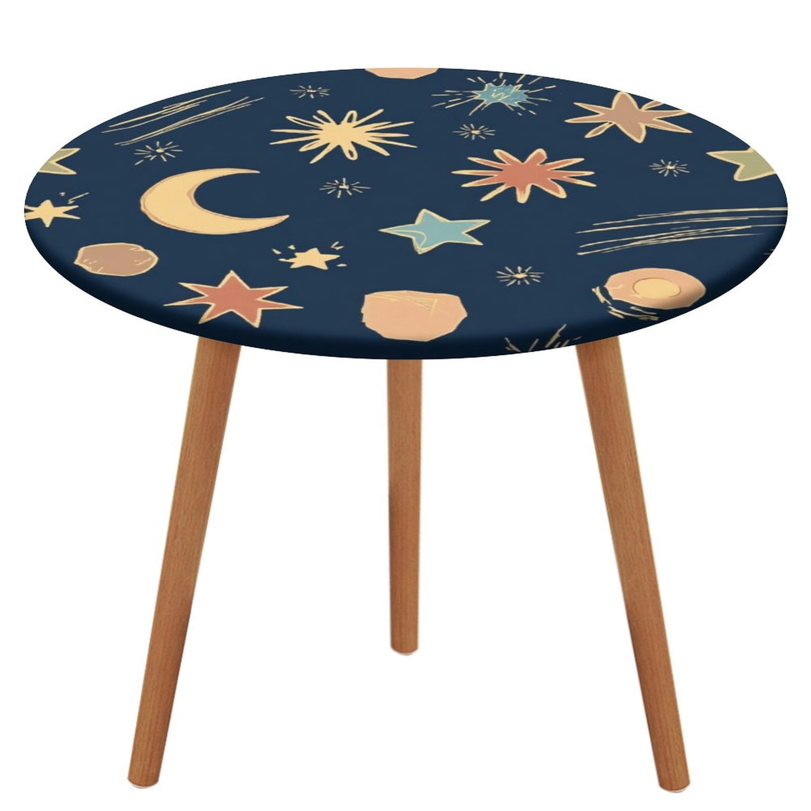 Colorful Stars And Moon Pattern Pattern Round Tablecloth Waterproof ...