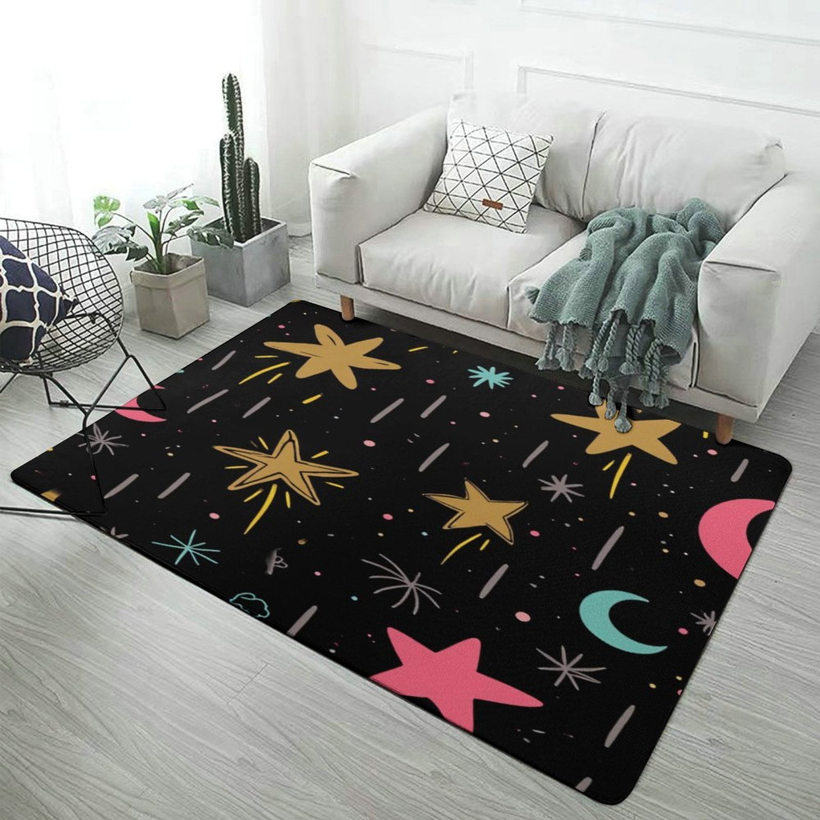 Colorful Stars And Moons Pattern Carpet Style Living Room Bedroom Rug ...