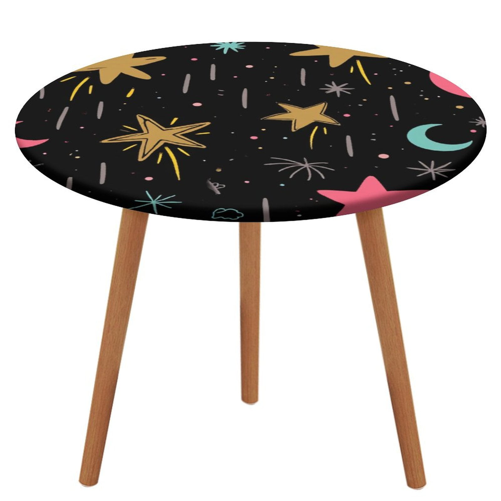 Colorful Stars And Moons Pattern Pattern Round Tablecloth Waterproof ...