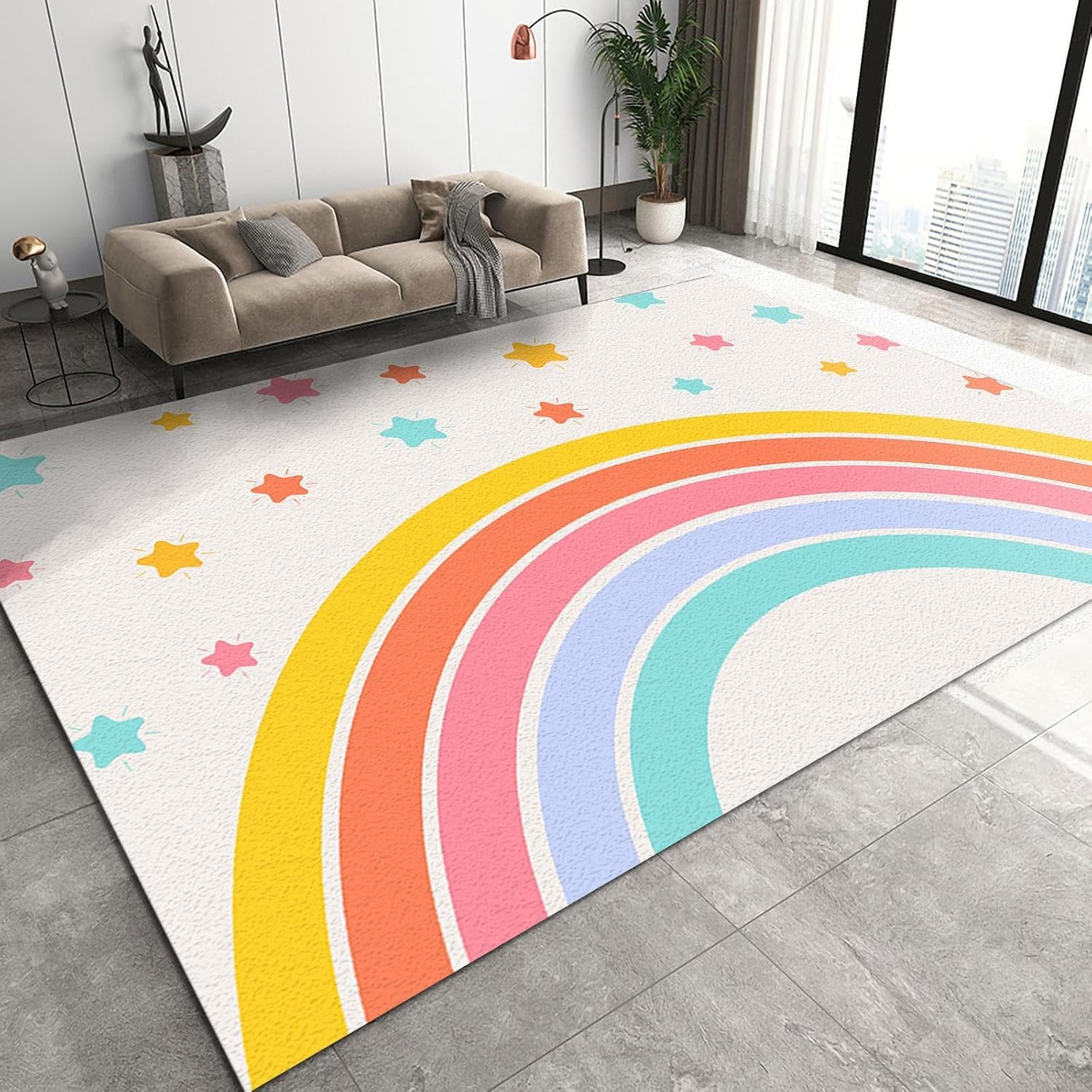 Colorful Stars Area Rugs, 3x5 Cartoon Nordic Rainbow Art Foldable ...