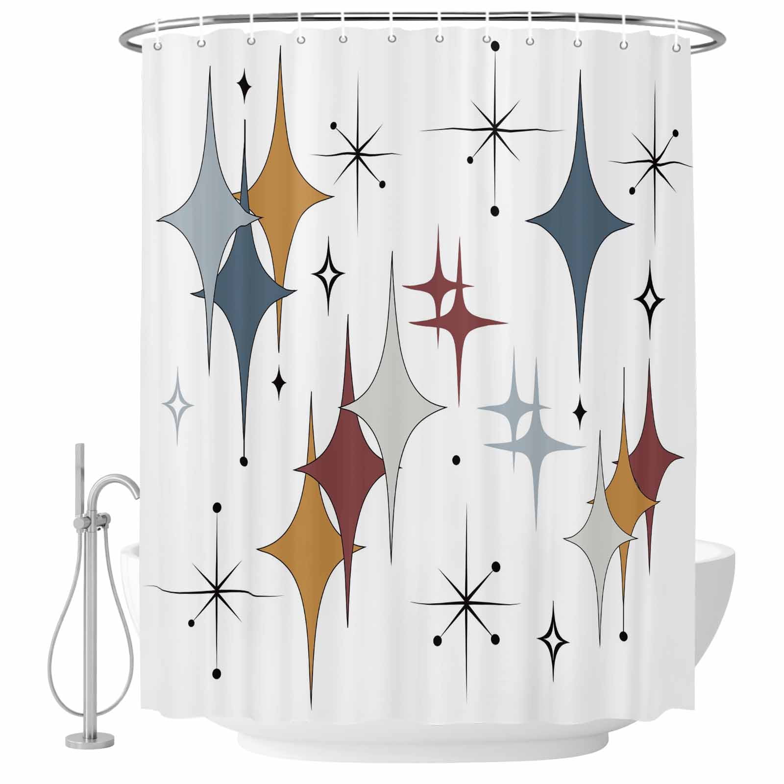 Colorful Stars Bathroom Shower Curtains with Hooks, Vintage Grey Yellow ...