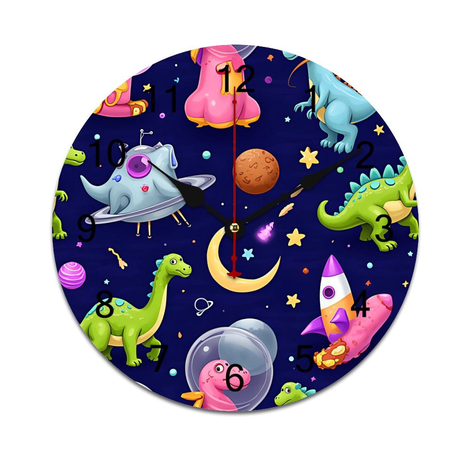 Colorful Stars Clouds And Moon Printed Silent Wall Clock Round Kitchen ...