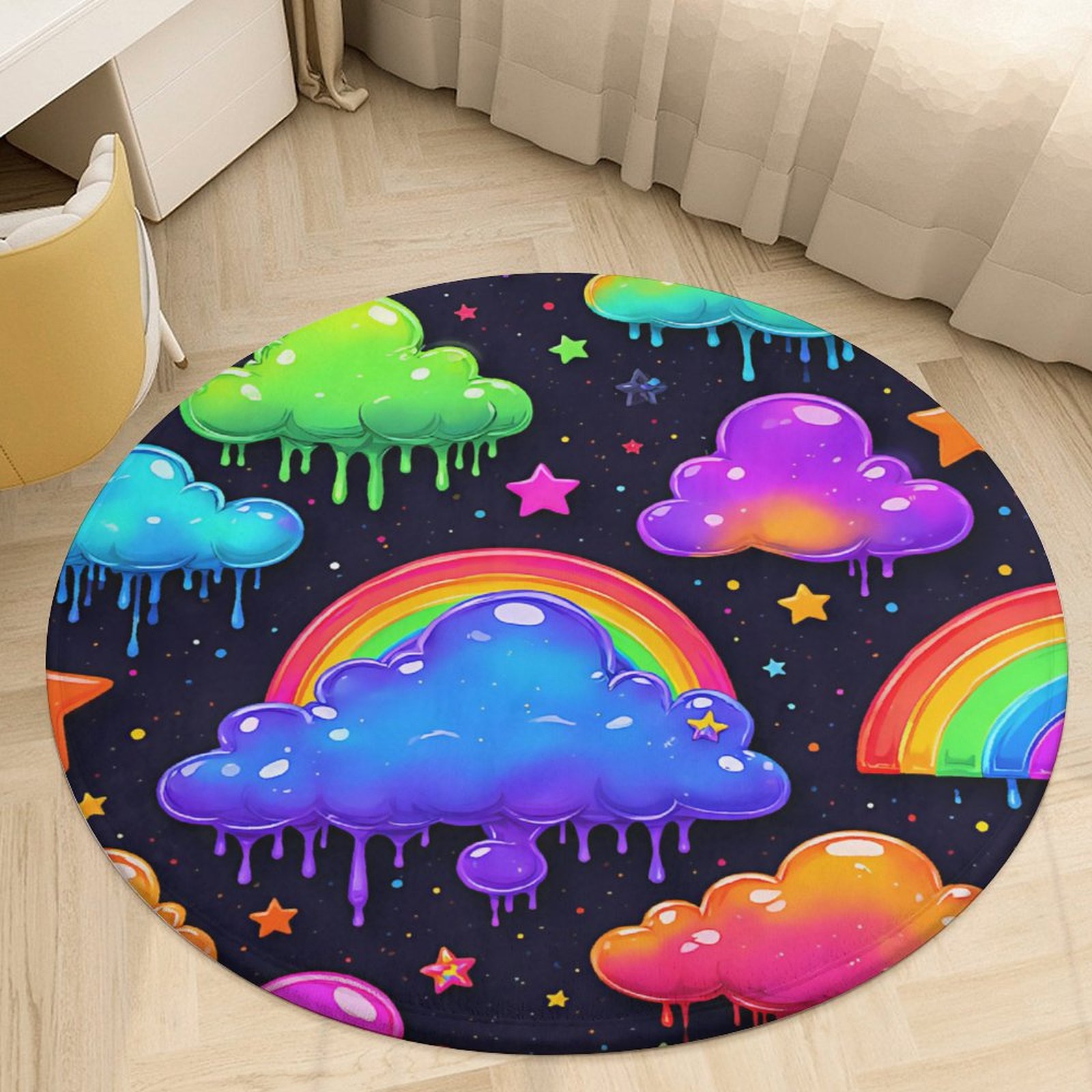Colorful Stars Clouds And Moon Round Area Rugs for Bedroom Living Room ...